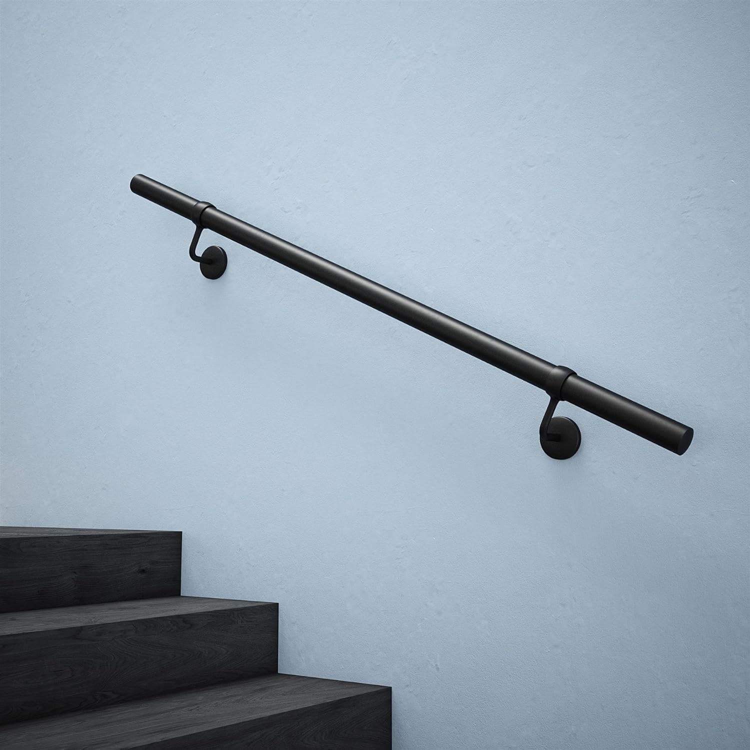 Pipe Stair Handrail, 3Ft Metal Staircase Handrails Black Powder Coated ...