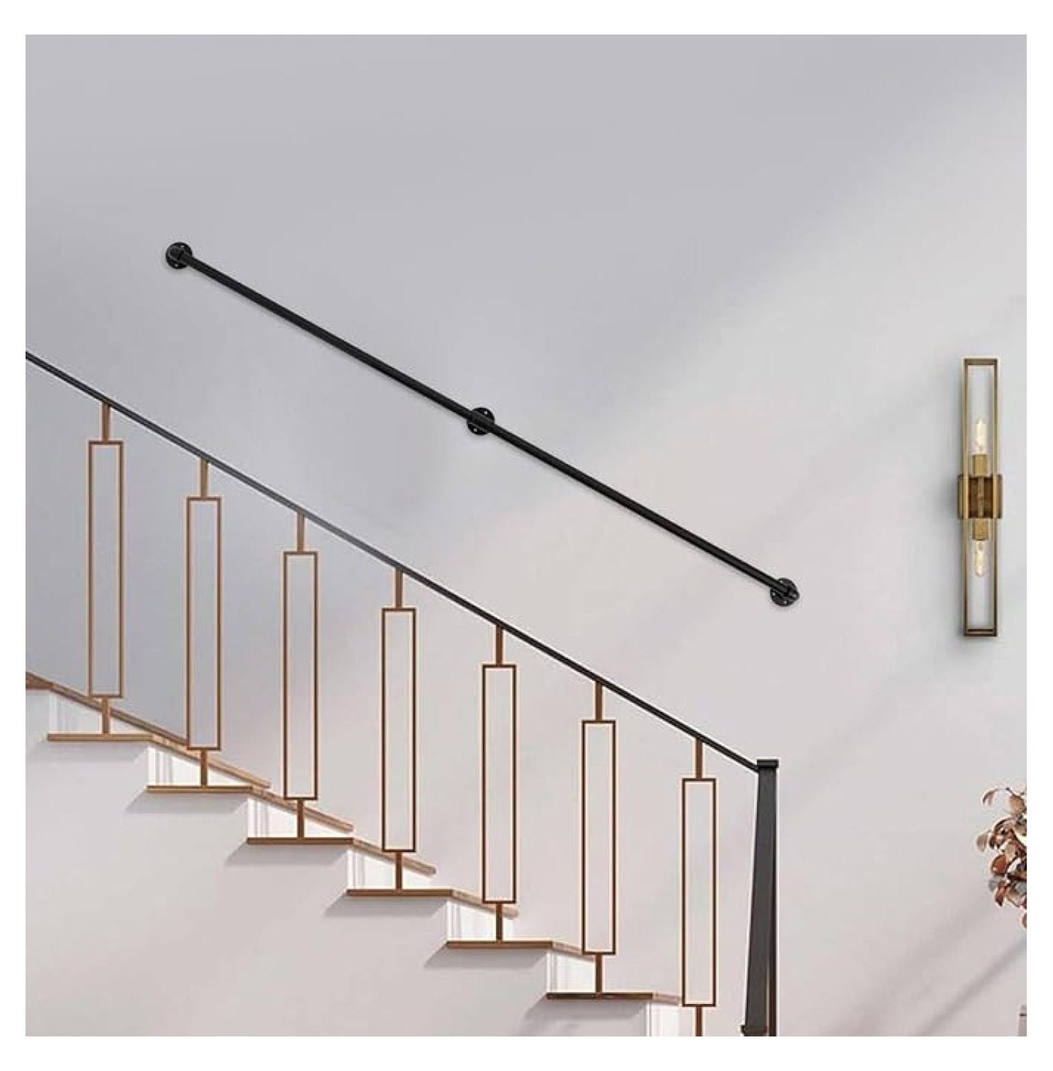 Pipe Stair Handrail, 7FT Metal Staircase Handrail Black, Industrial ...