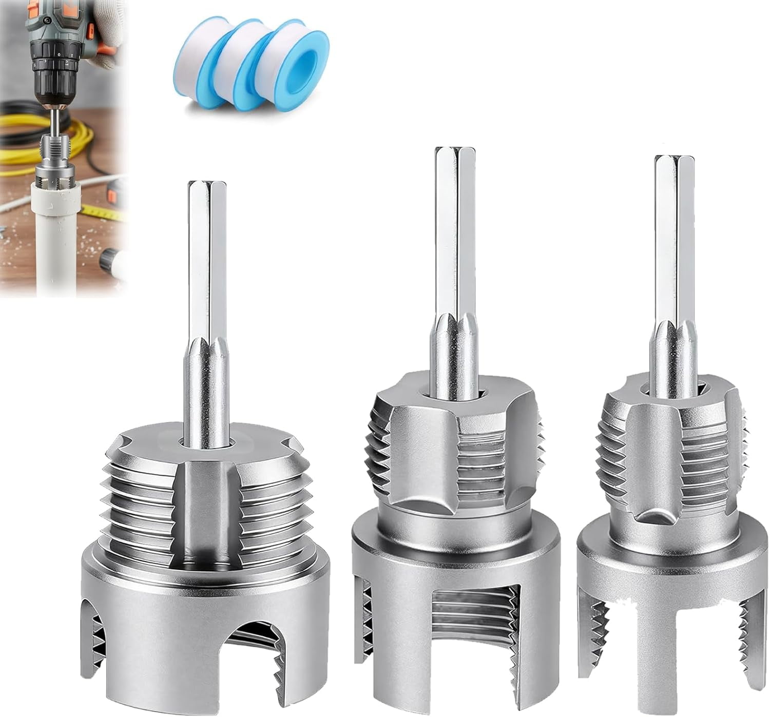 Pipe Tapping and Threading Tool, 1/2" 3/4" 1" Integrated Internal ...
