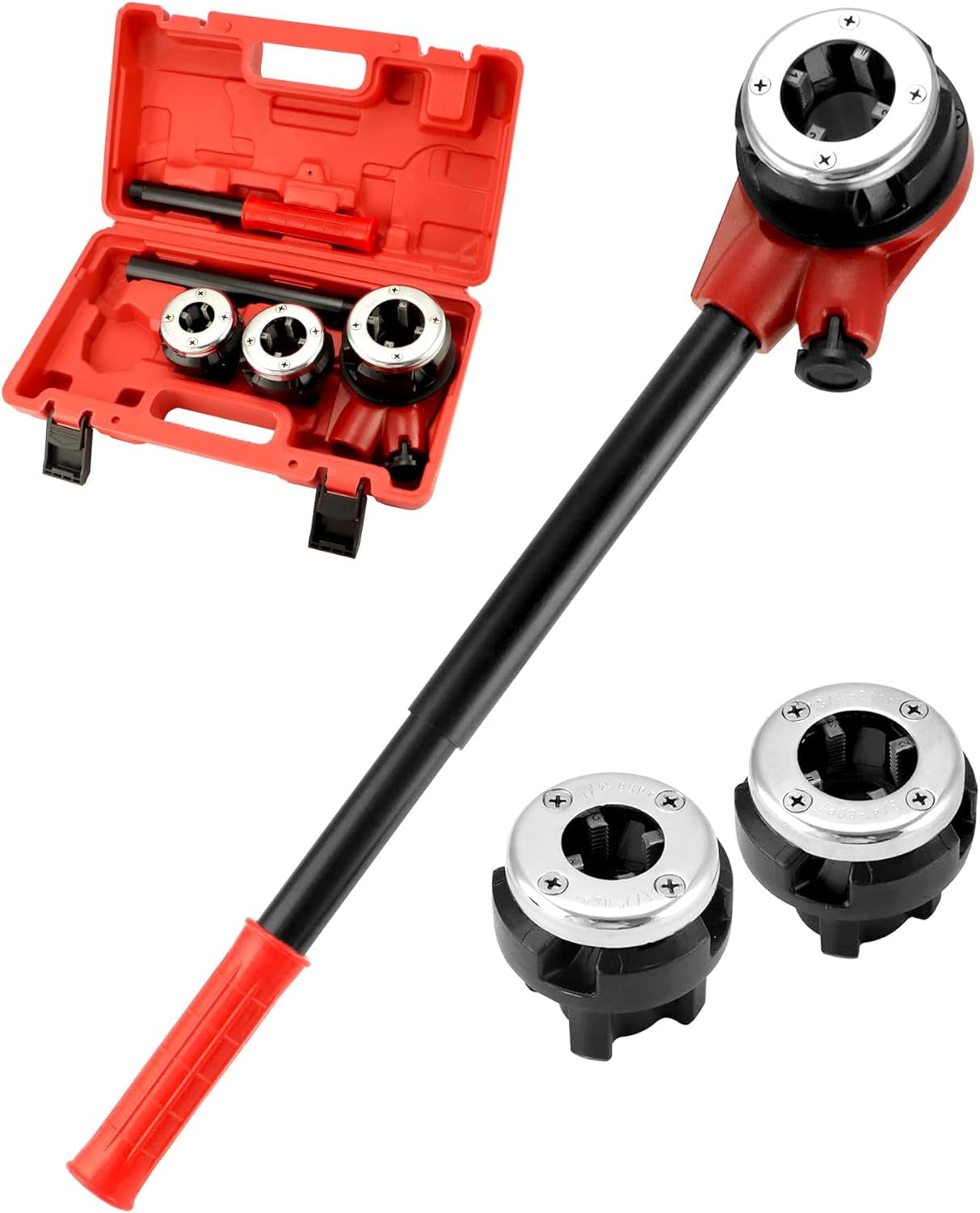 Pipe Threader Ratchet Kit, 3 Die Ratcheting Pipe Threading Tool Set 1/2 ...