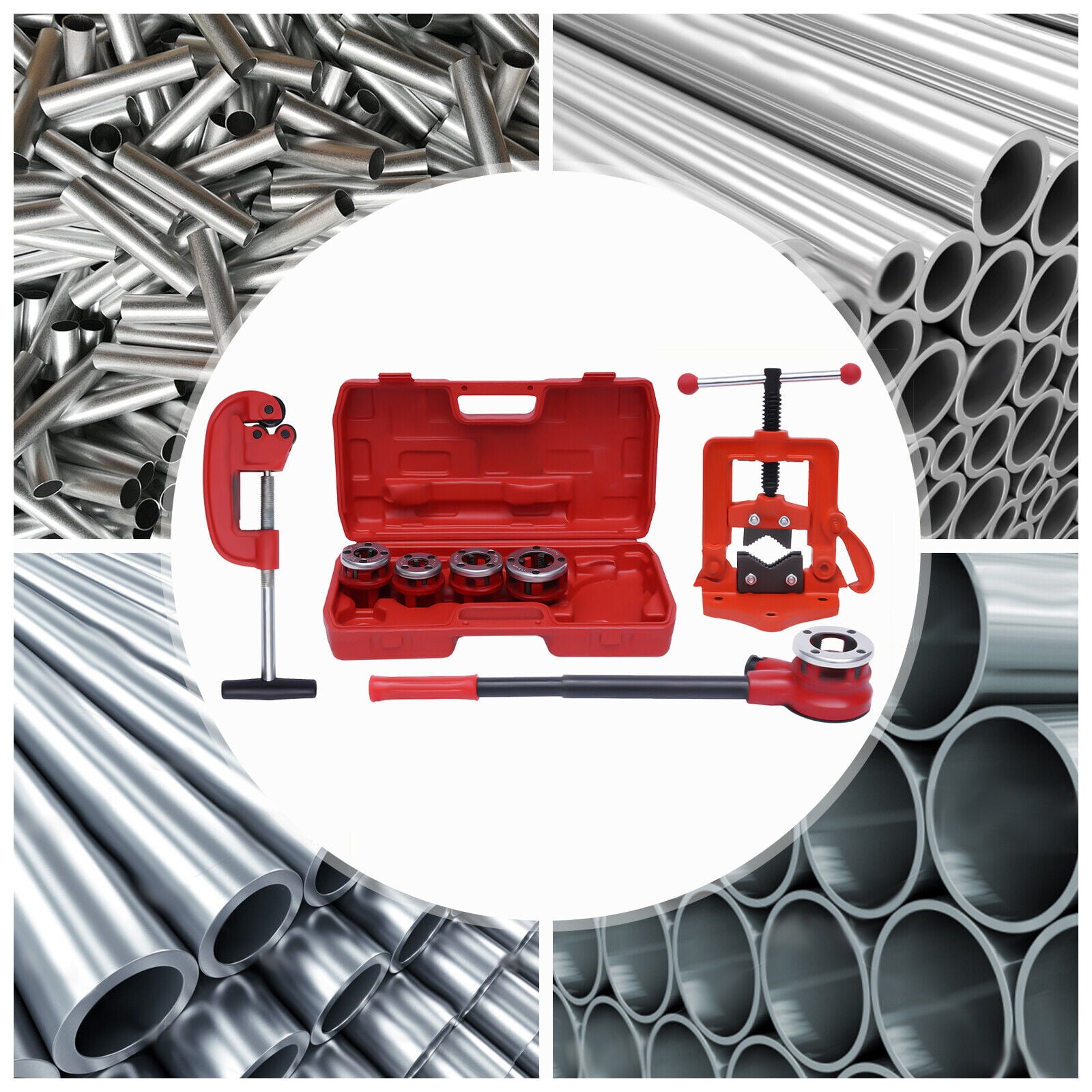 Pipe Threader Ratchet Type+5 Dies Set Pipe Cutter Threading Tool 1/2 ...