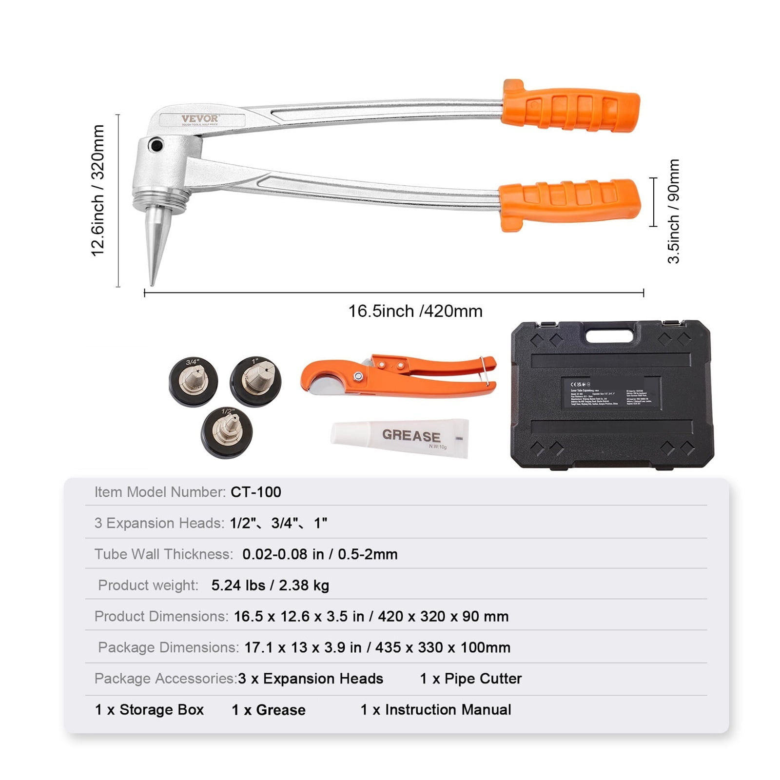 Pipe Tube Expander Manual Hydraulic PEX Tubing Expanding With 3 ...