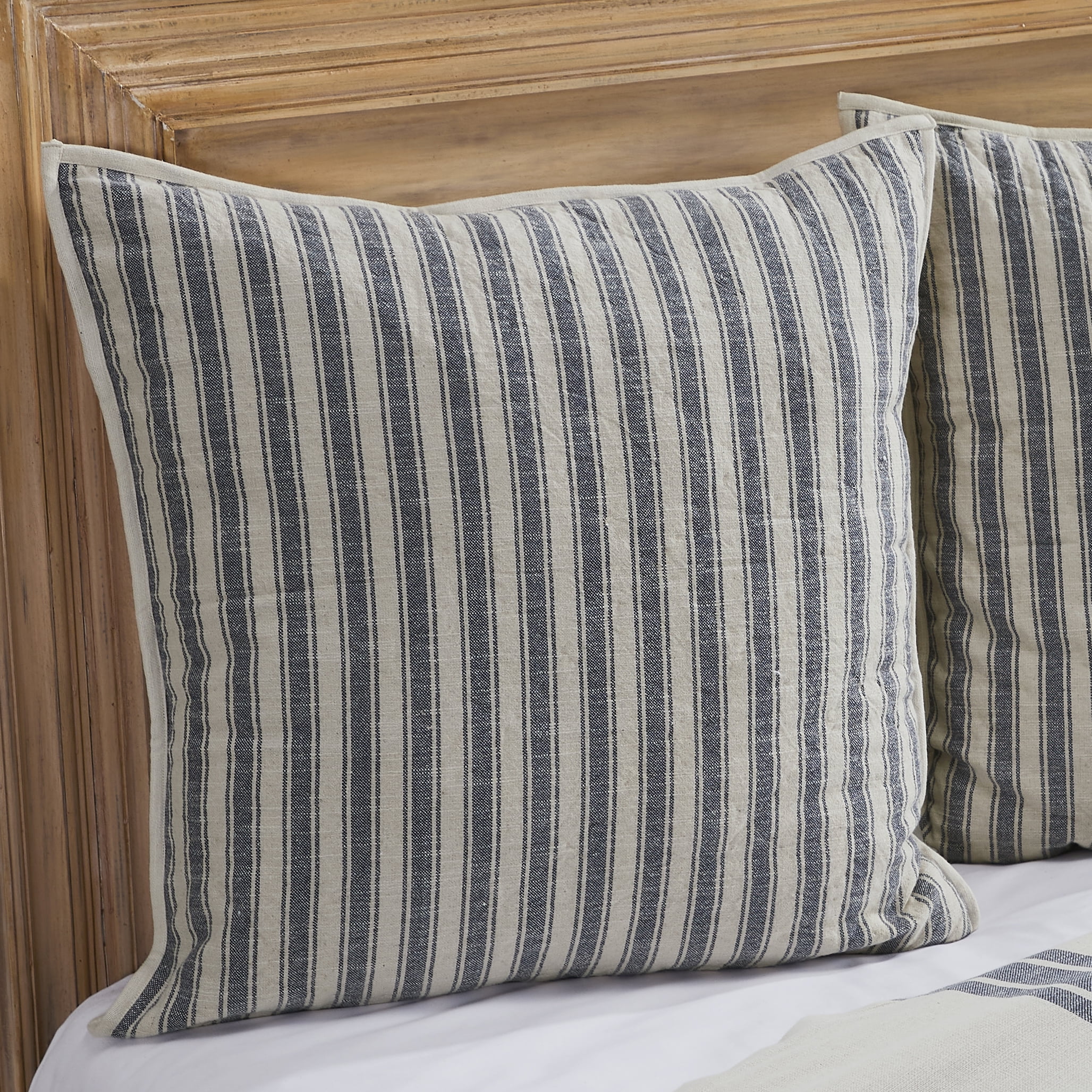 Piper Classics Farmhouse Blue/Beige Ticking Stripe Cotton Quilted Euro ...