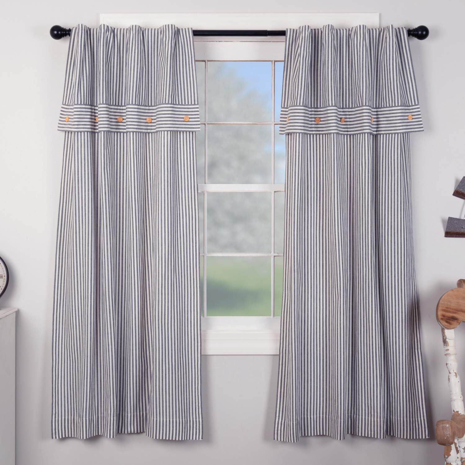 Piper Classics Farmhouse Ticking Stripe Blue 63" Long Panel Curtains ...