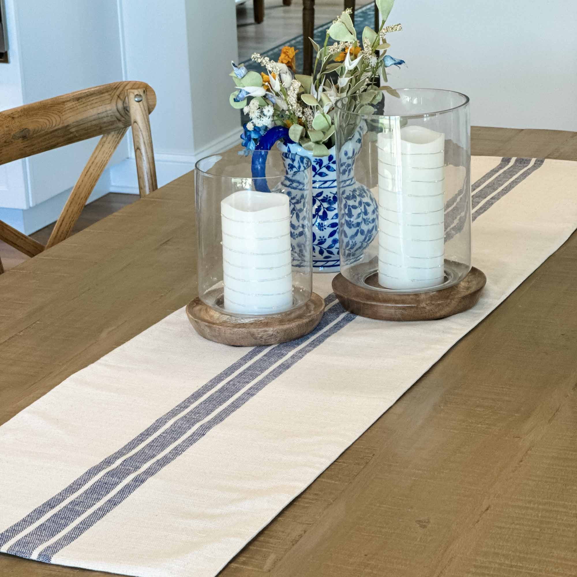 Piper Classics Market Place Blue Grain Sack Stripe 54" Table Runner ...