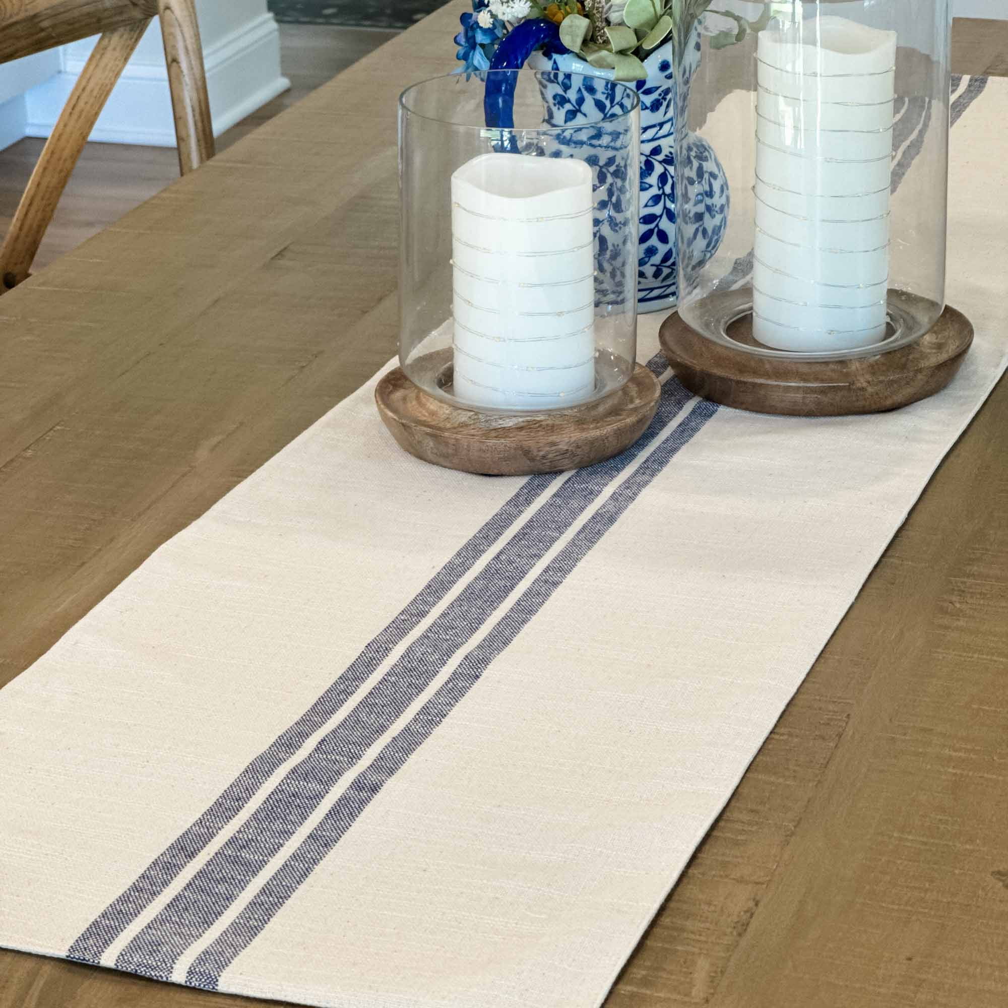 Piper Classics Market Place Blue Grain Sack Stripe 72" Table Runner ...