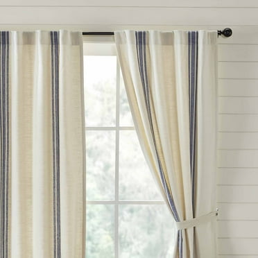Piper Classics Market Place Blue Ticking Stripe 96" Farmhouse Curtain ...