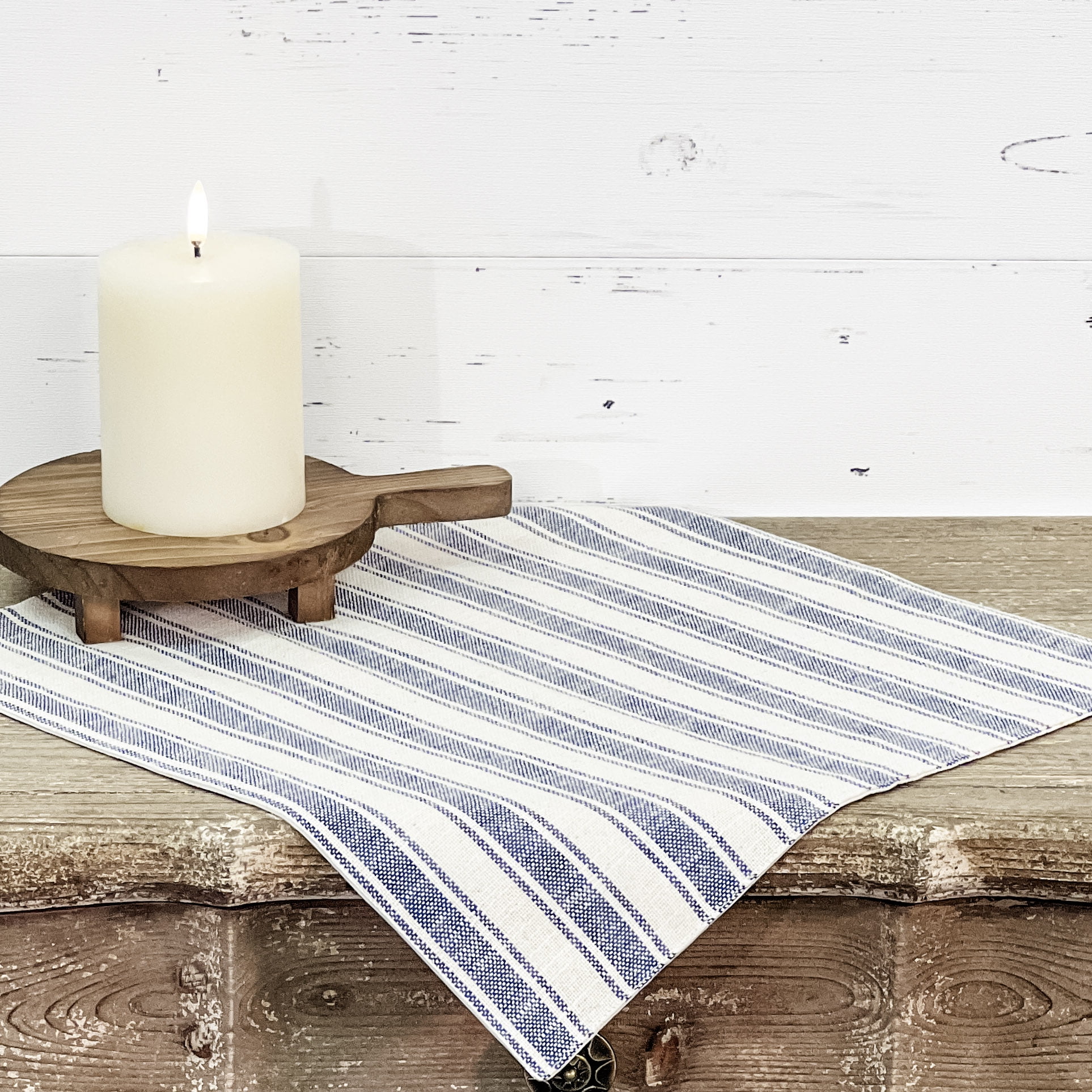 Piper Classics Market Place Blue Ticking Stripe Cotton Table Mat, Set/2 ...