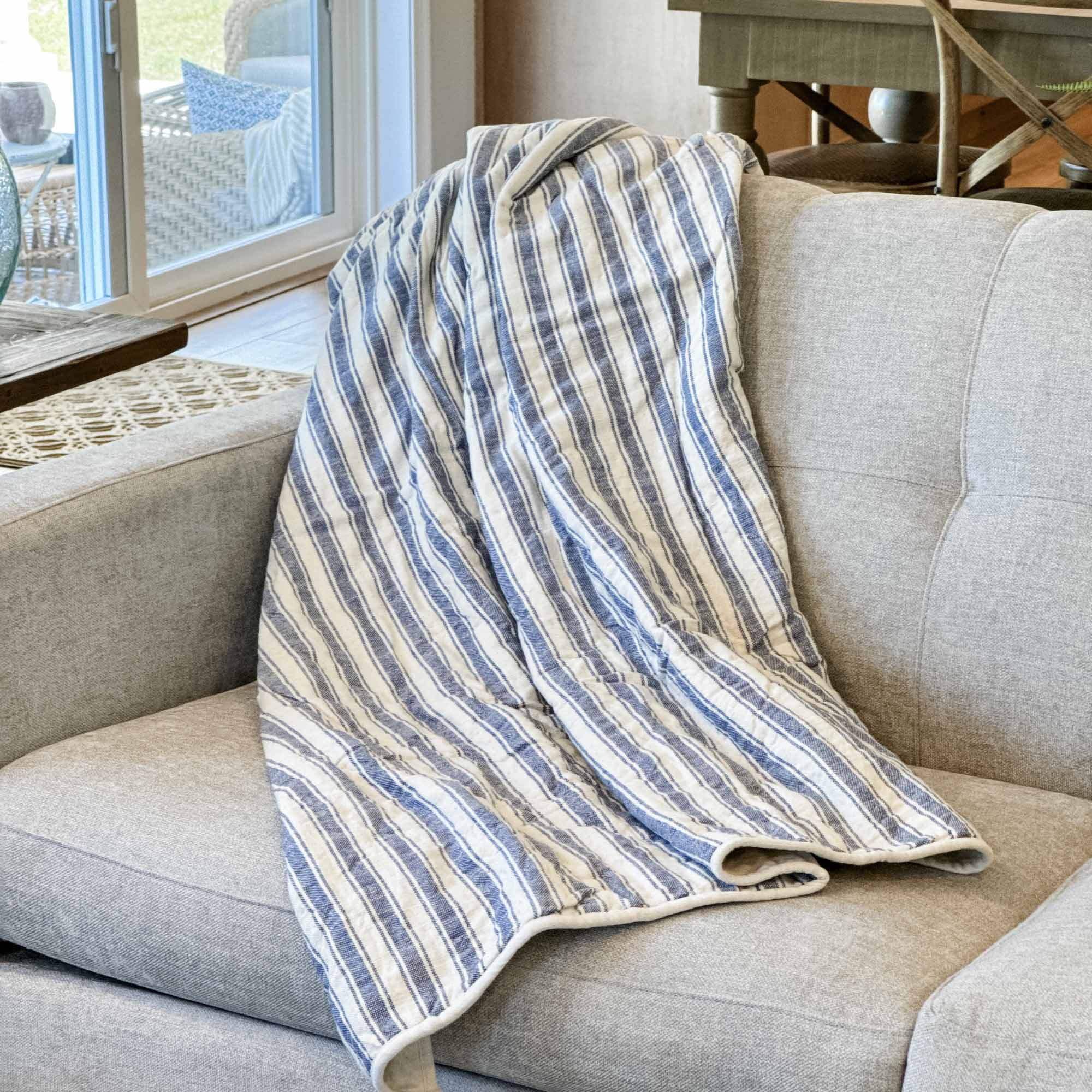 Piper Classics Market Place Blue Ticking Stripe Quilted Throw Blanket ...