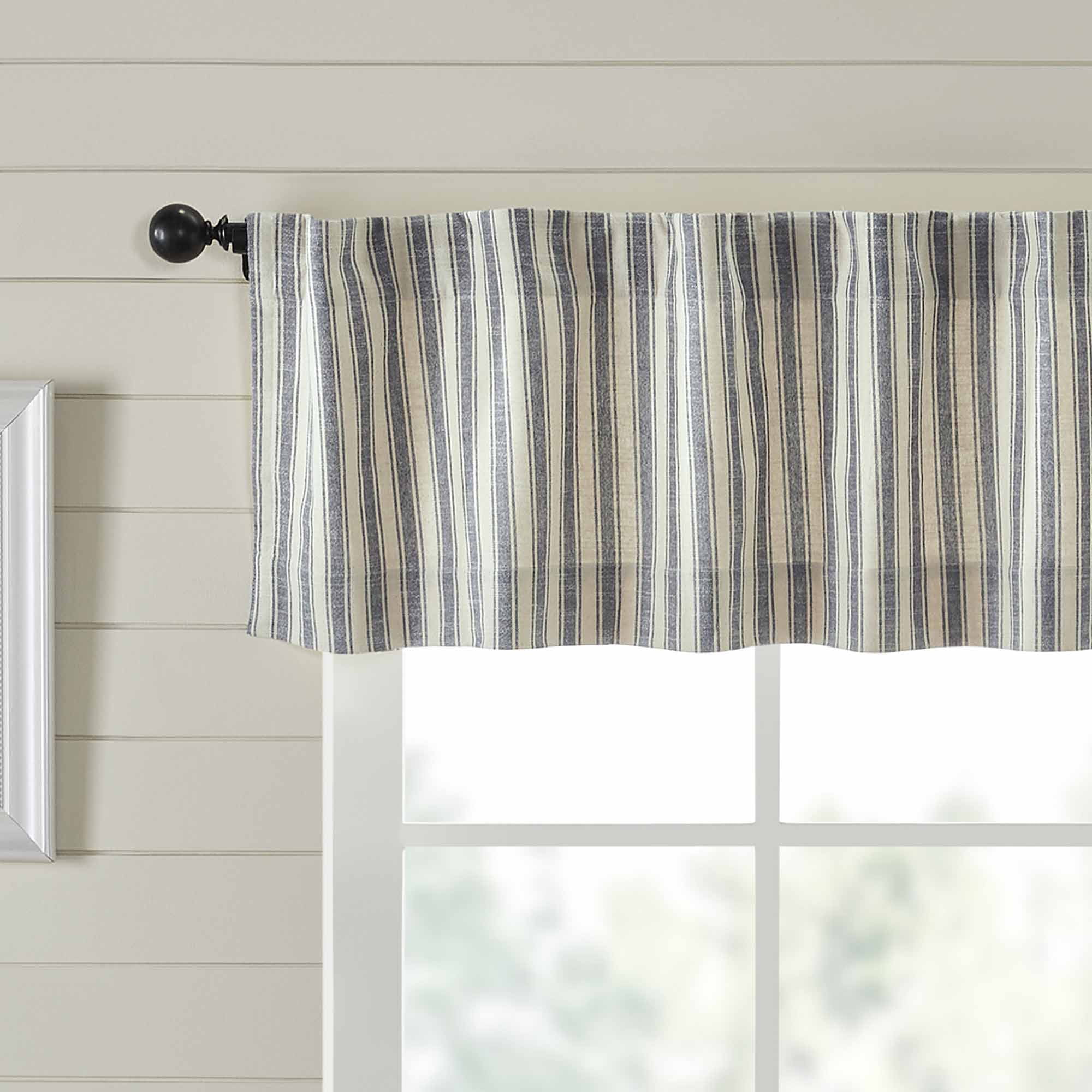 Piper Classics Market Place Blue Ticking Stripe Valance Curtain ...