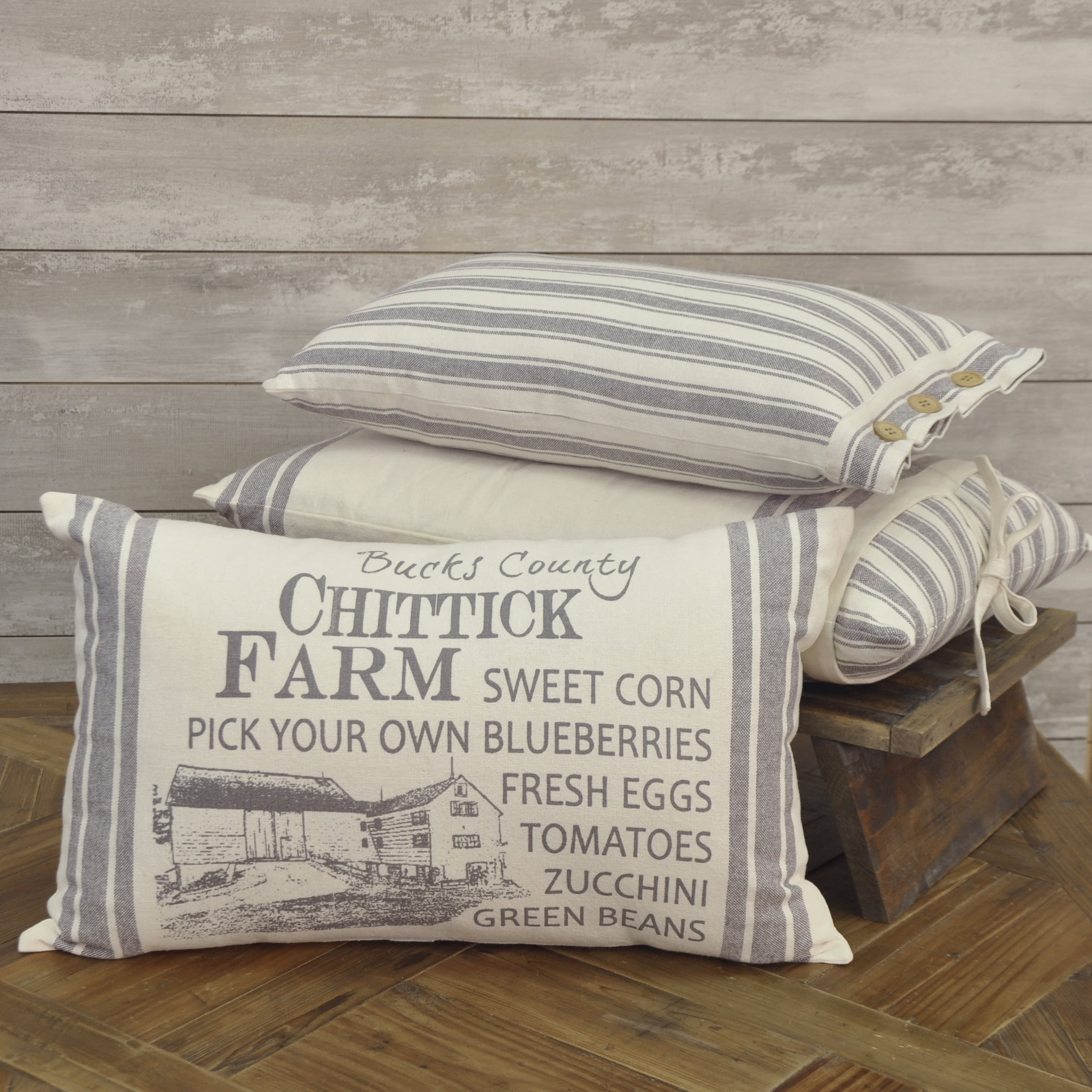 Piper Classics Market Place Gray Chittick Farm Filled Pillow, 14" x 22 ...