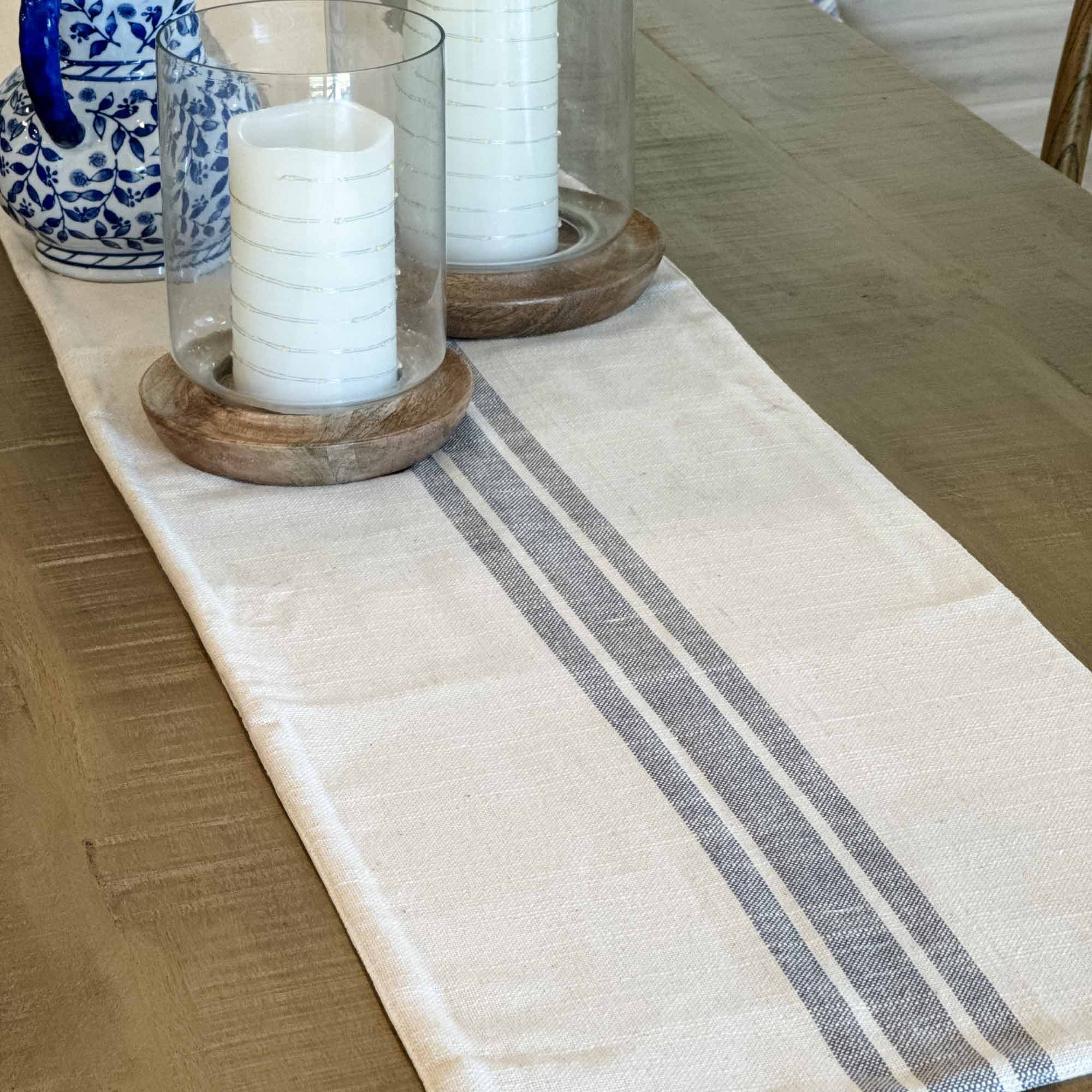 Piper Classics Market Place Gray Grain Sack Stripe 54" Table Runner ...