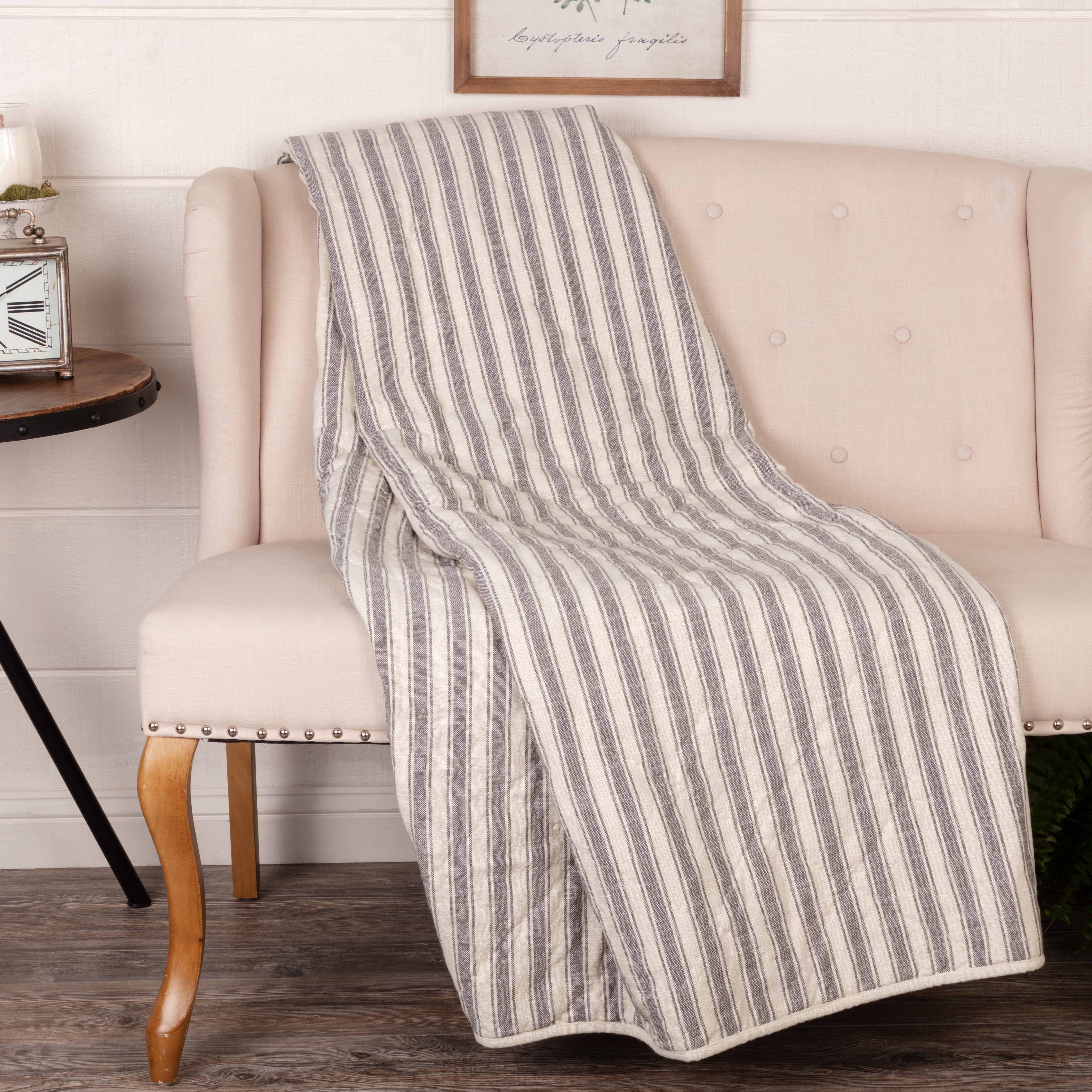 Piper Classics Market Place Gray Ticking Stripe Quilted Throw Blanket ...