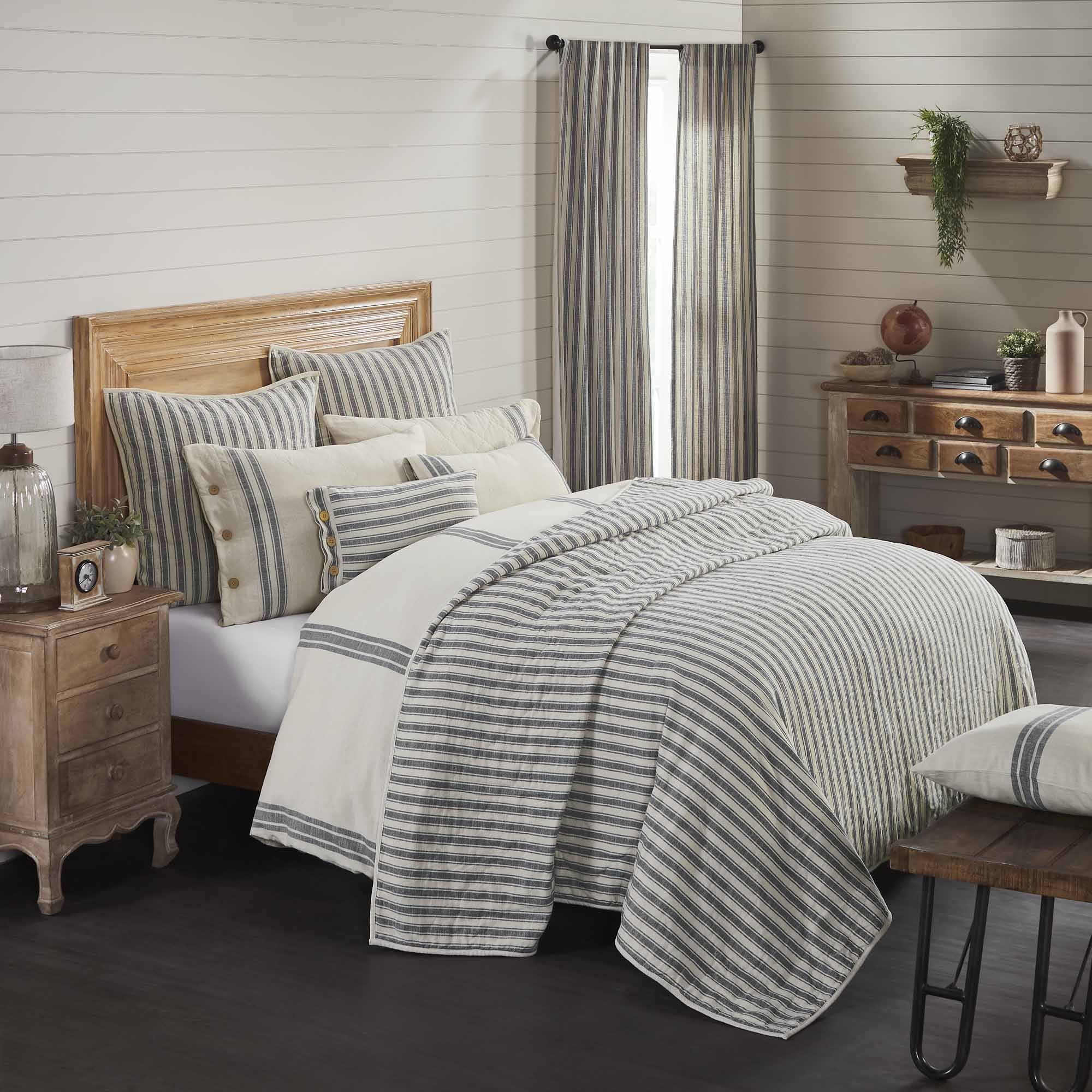 Piper Classics Market Place Gray Ticking Stripe Standard King Quilt ...