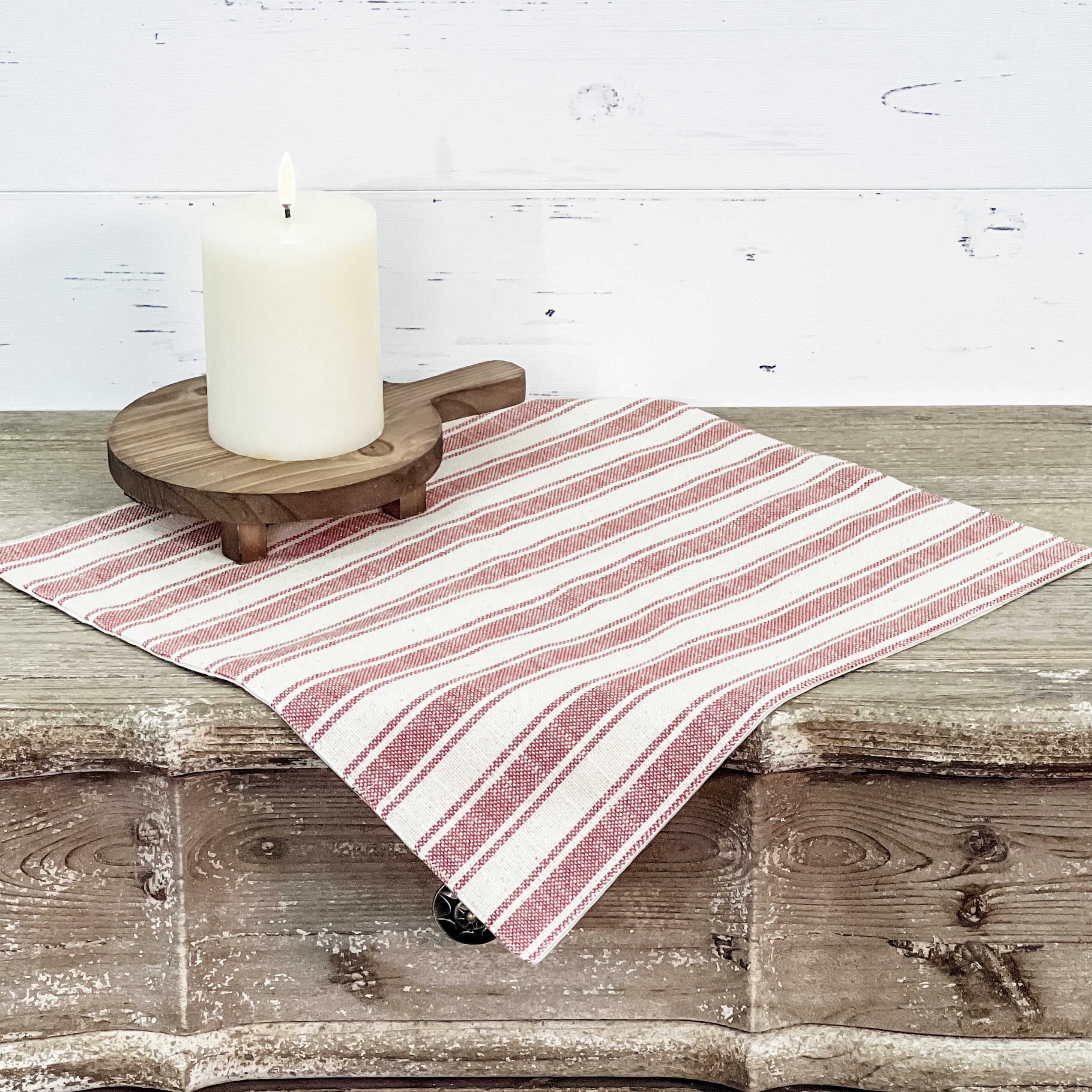 Piper Classics Market Place Red Ticking Stripe Table Mat, Set/2, Cotton ...