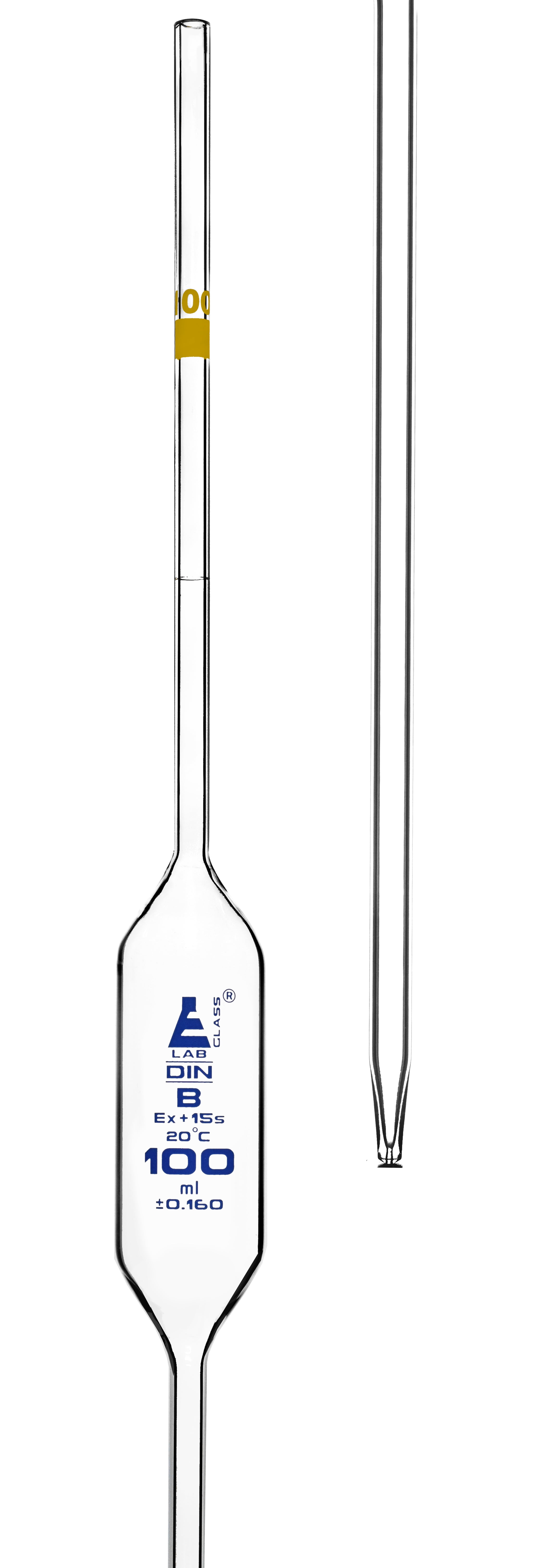 Pipette, 100ml - Class B - Tolerance: 0.160ml - Color Code, Yellow ...