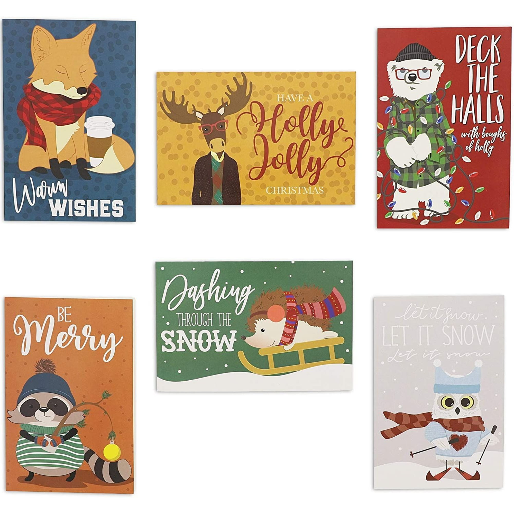 Pipilo Press Cute Woodland Animal Christmas Cards, 48 Pack with ...