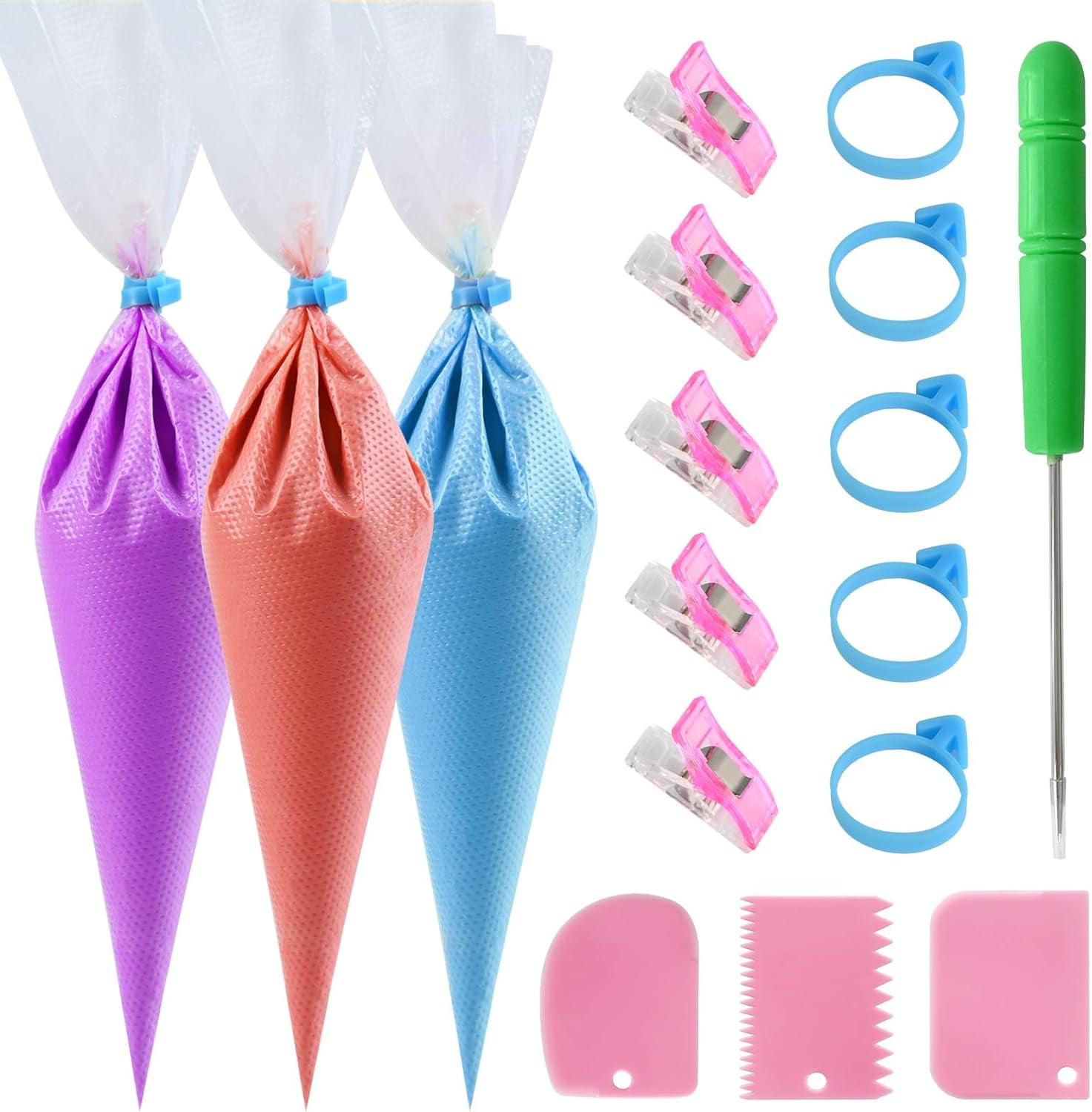 Piping Bags and Tips Set - 100pcs Disposable Piping Bags, 12 Inch Icing ...