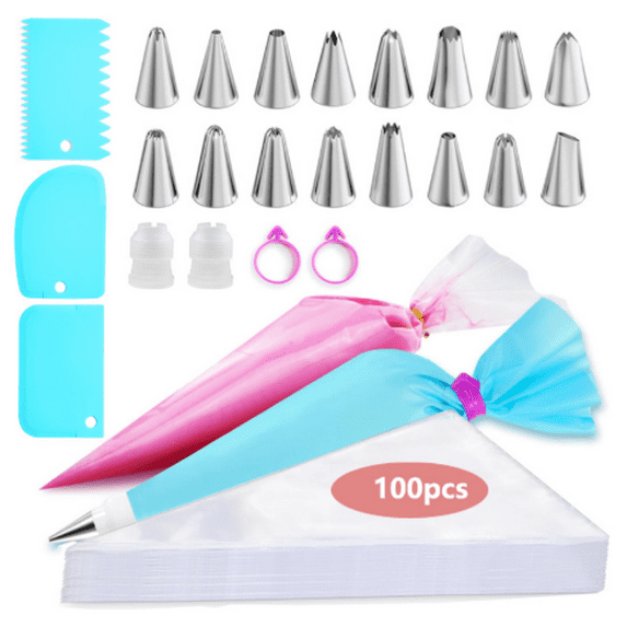 Piping Bags and Tips Set, 11.8 Inch 100 Anti Burst Piping Bags, 124 Pcs ...