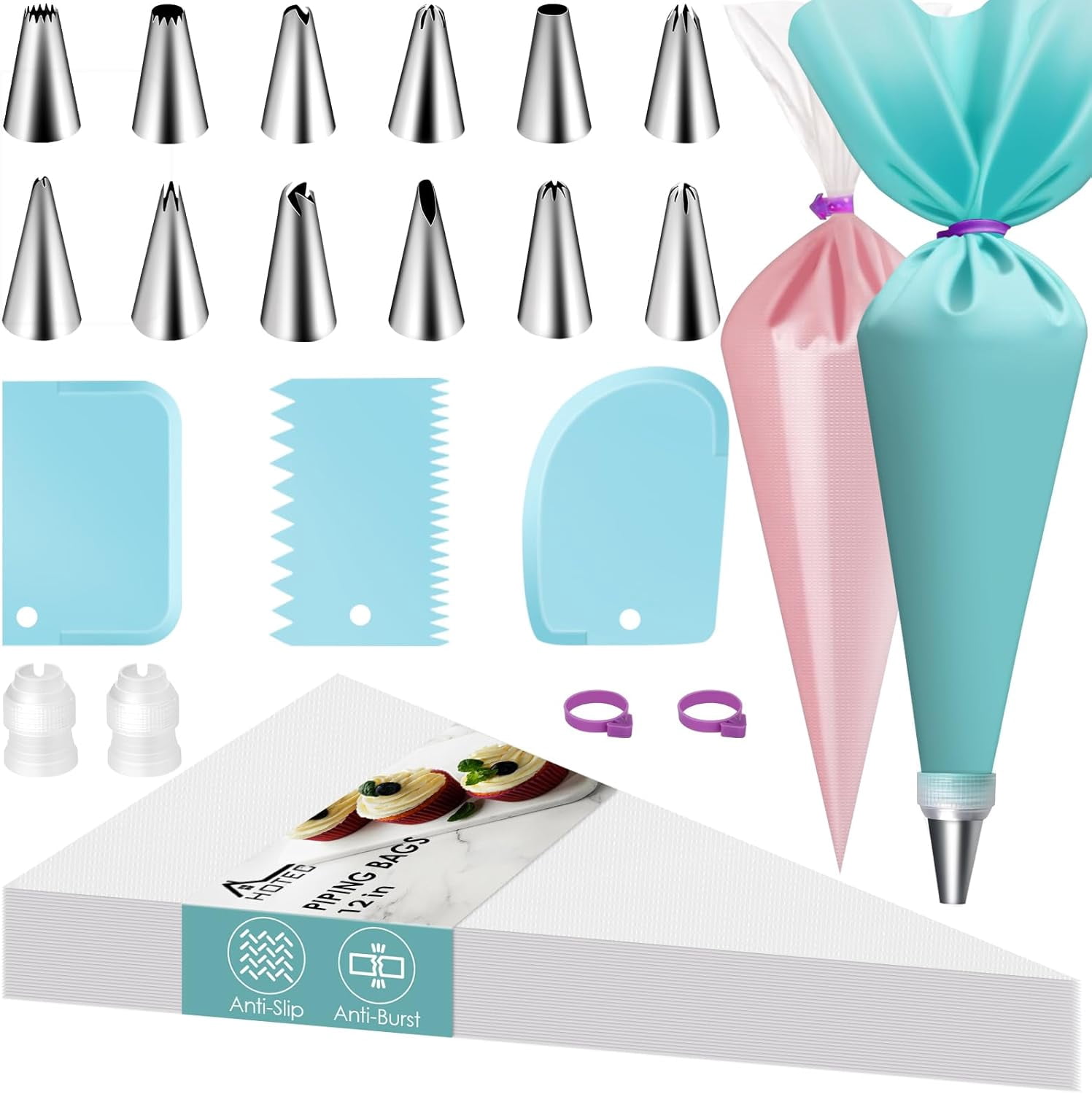 Piping Bags and Tips Set, 120 Pcs Cake Decorating Kit with 100pcs 12 ...