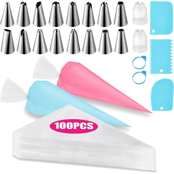 Piping Bags and Tips Set, Cakes Decorating Supplies Kit with 100pcs 12 ...
