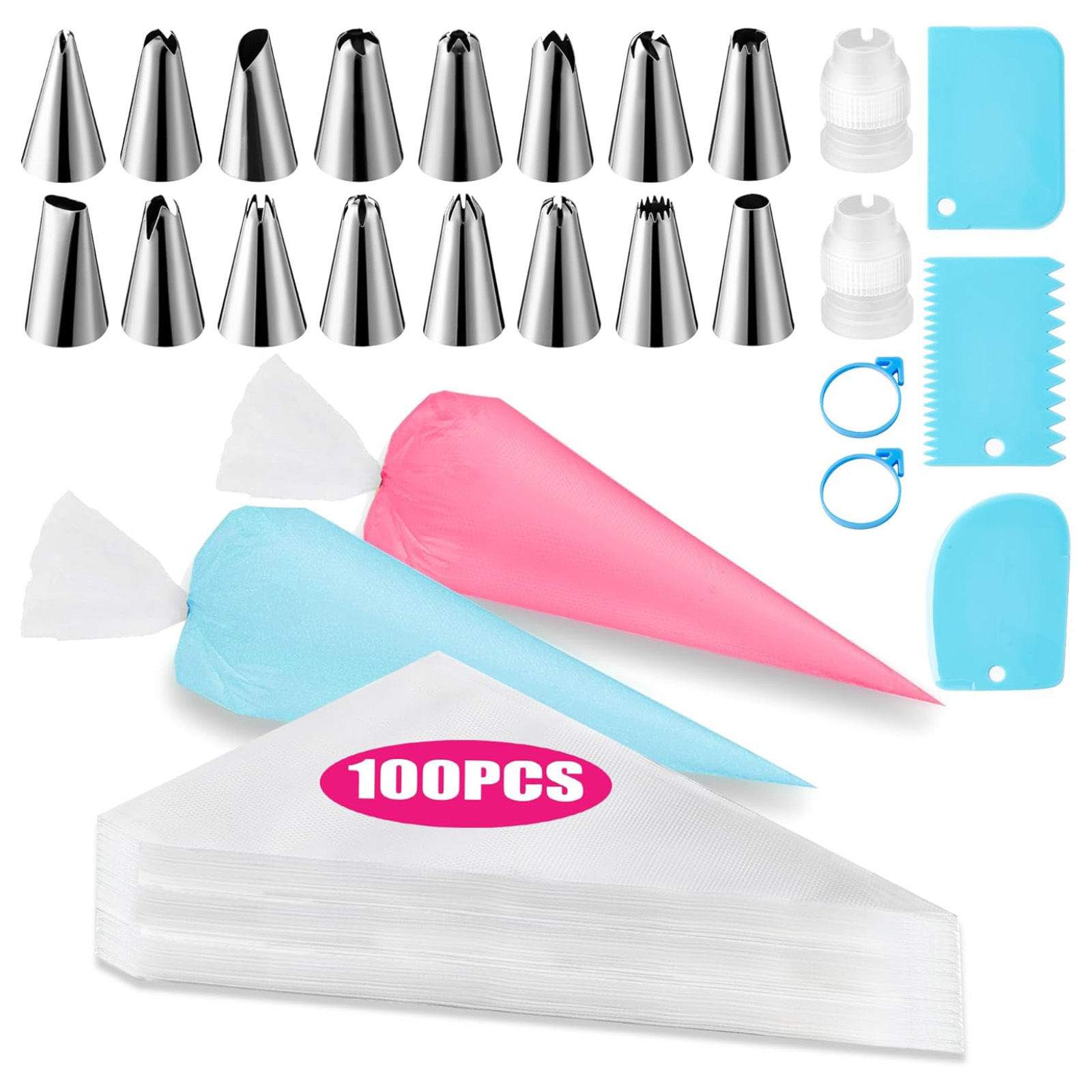 Piping Bags and Tips Set, Cakes Decorating Supplies Kit with 100pcs 12 ...