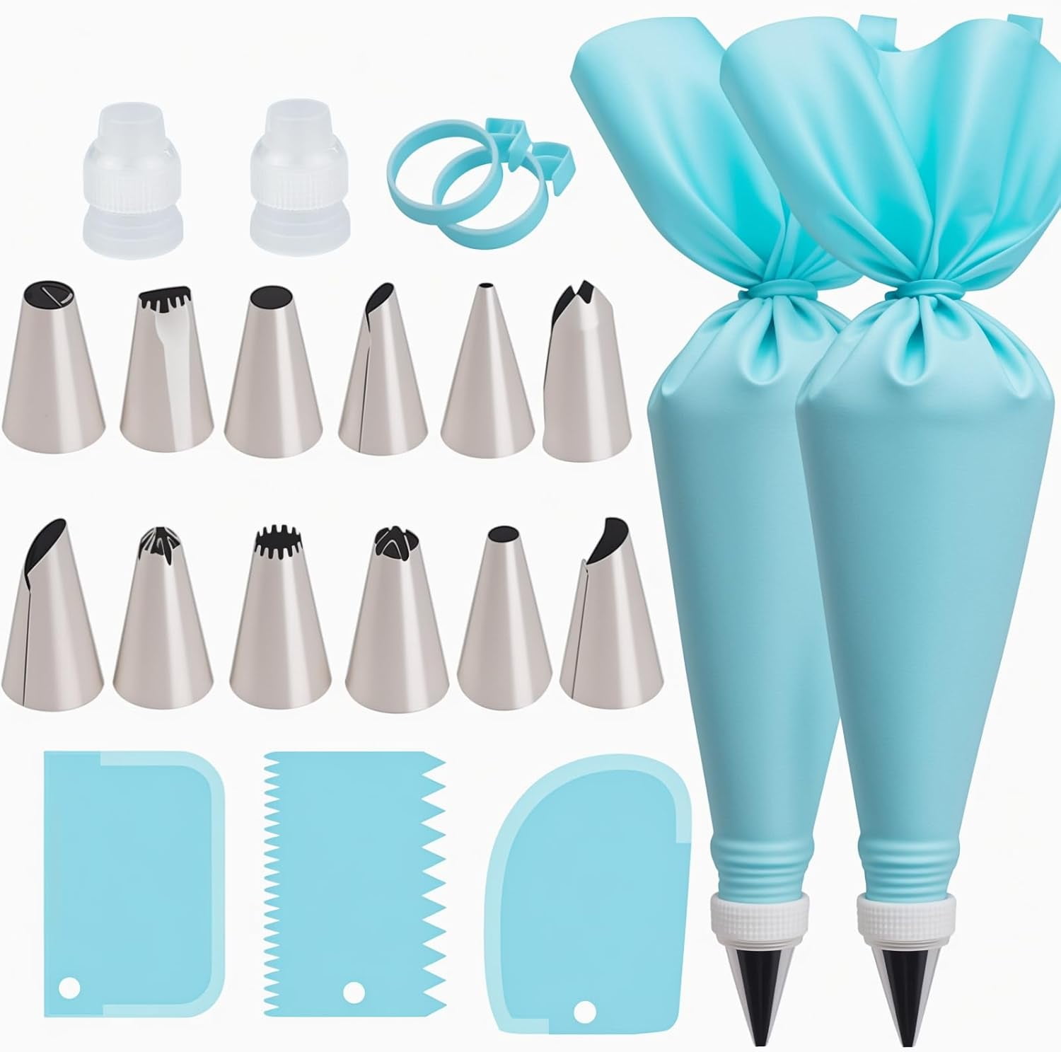 Piping Bags and Tips Set, Reusable Cake Decorating Supplies with 2 ...