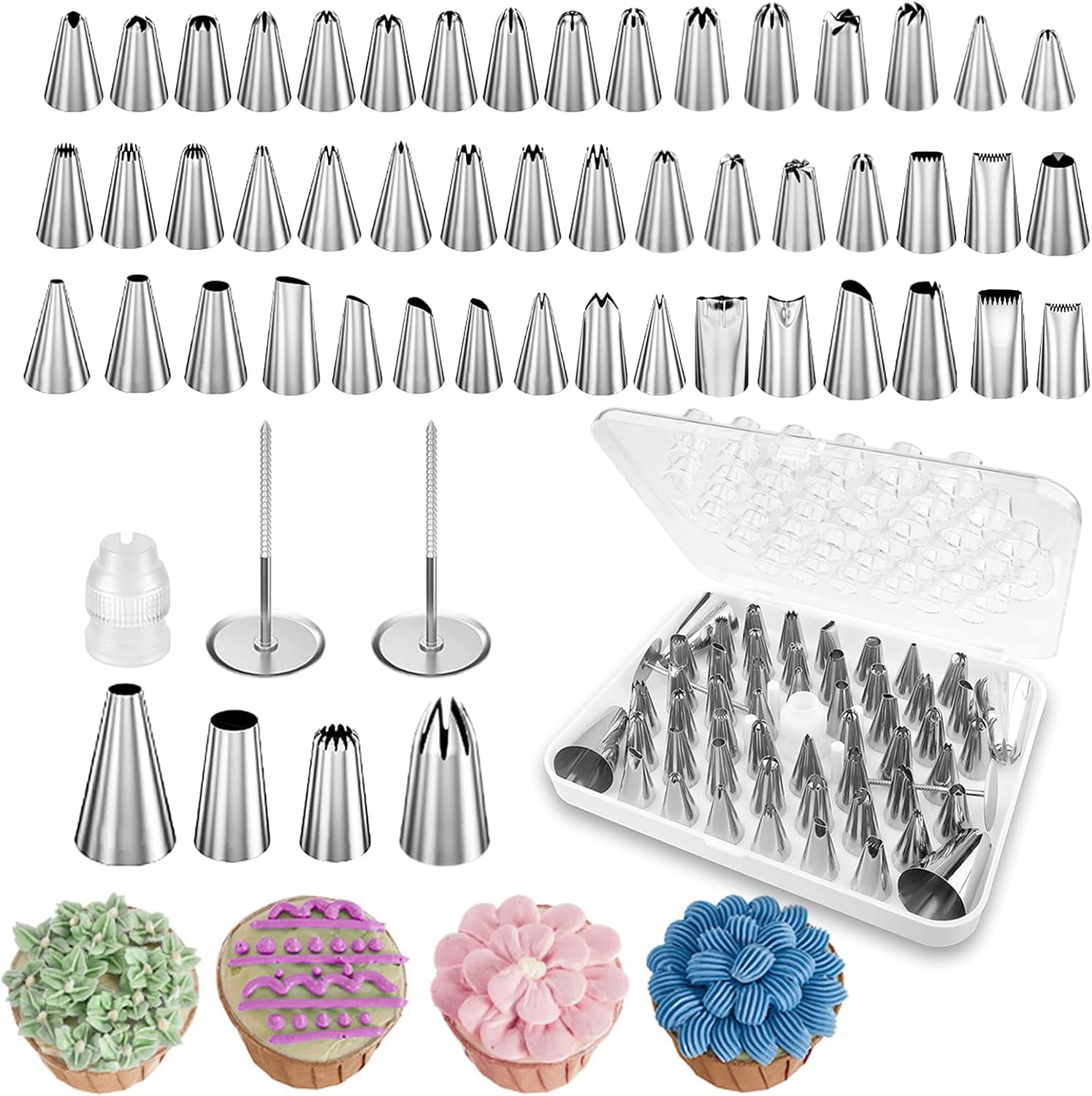 Piping Tips Set, 55 Pieces Cake Decorating Supplies Kits with 4 Large Icing Tips, 48 Standard ...