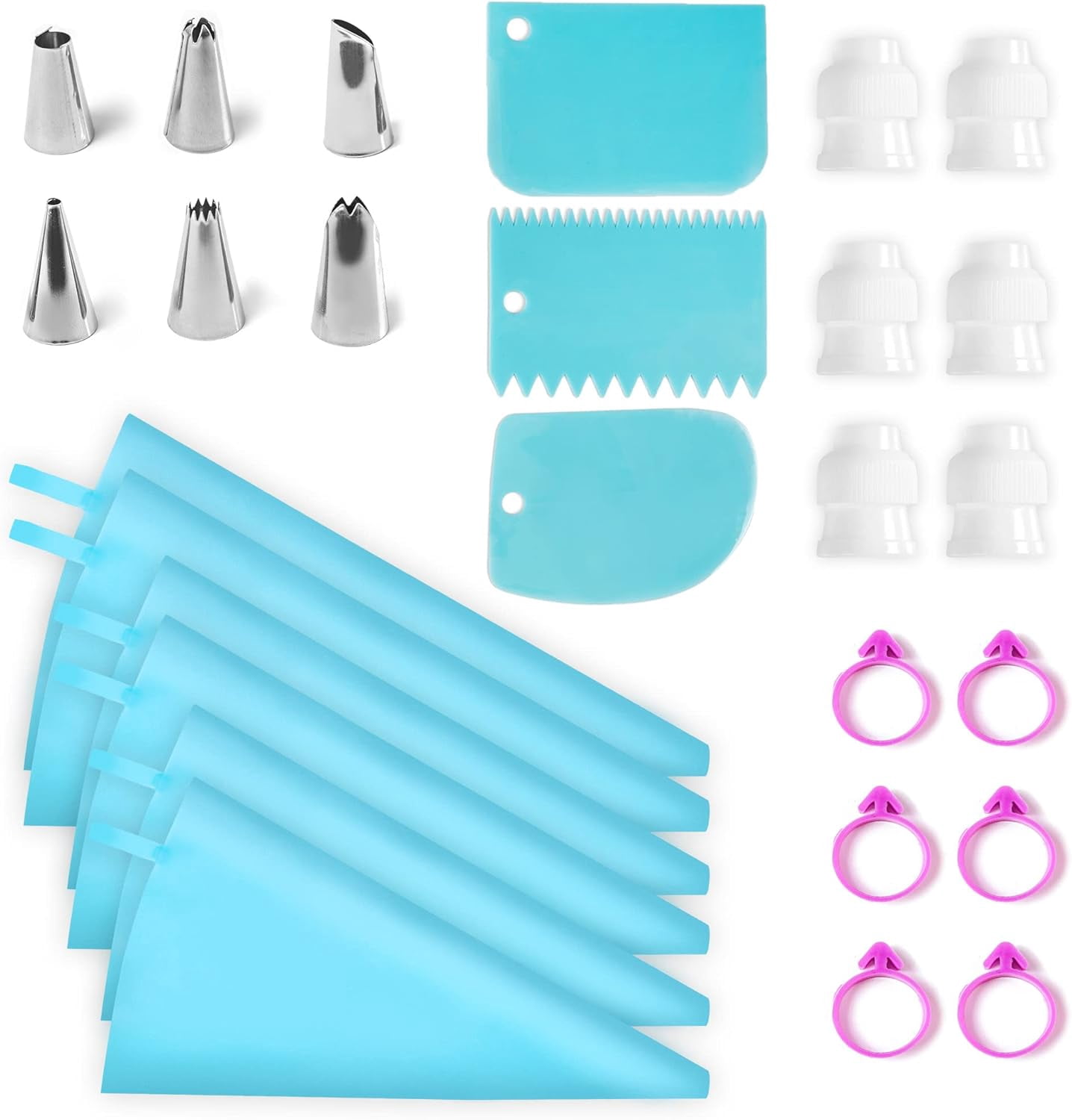 Piping bag tip set, cake decorating tools, including 2 reusable piping ...