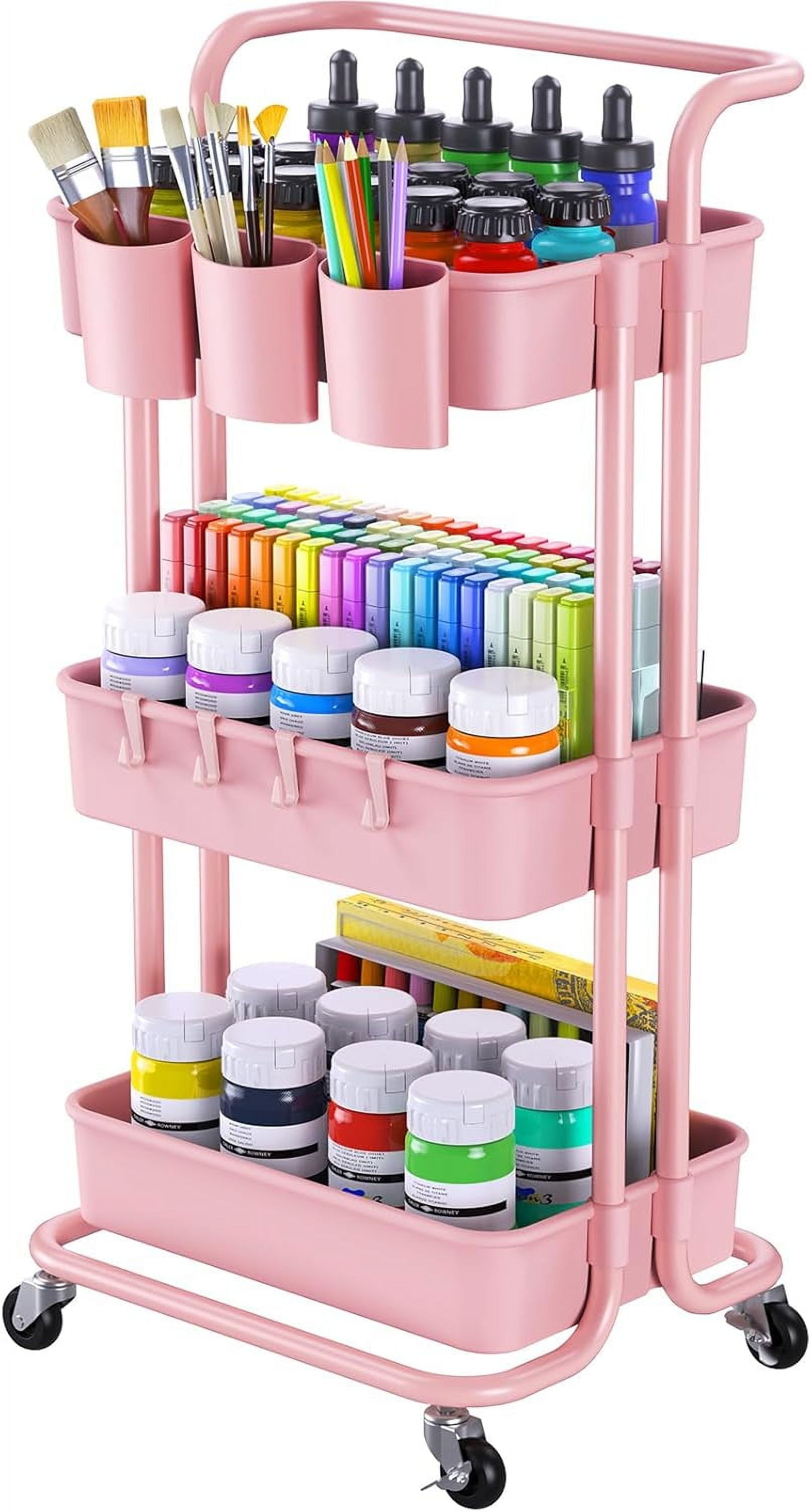 Pipishell 3-Tier Rolling Cart with Wheels - Rolling Storage Cart with Hanging Cups & Hooks ...