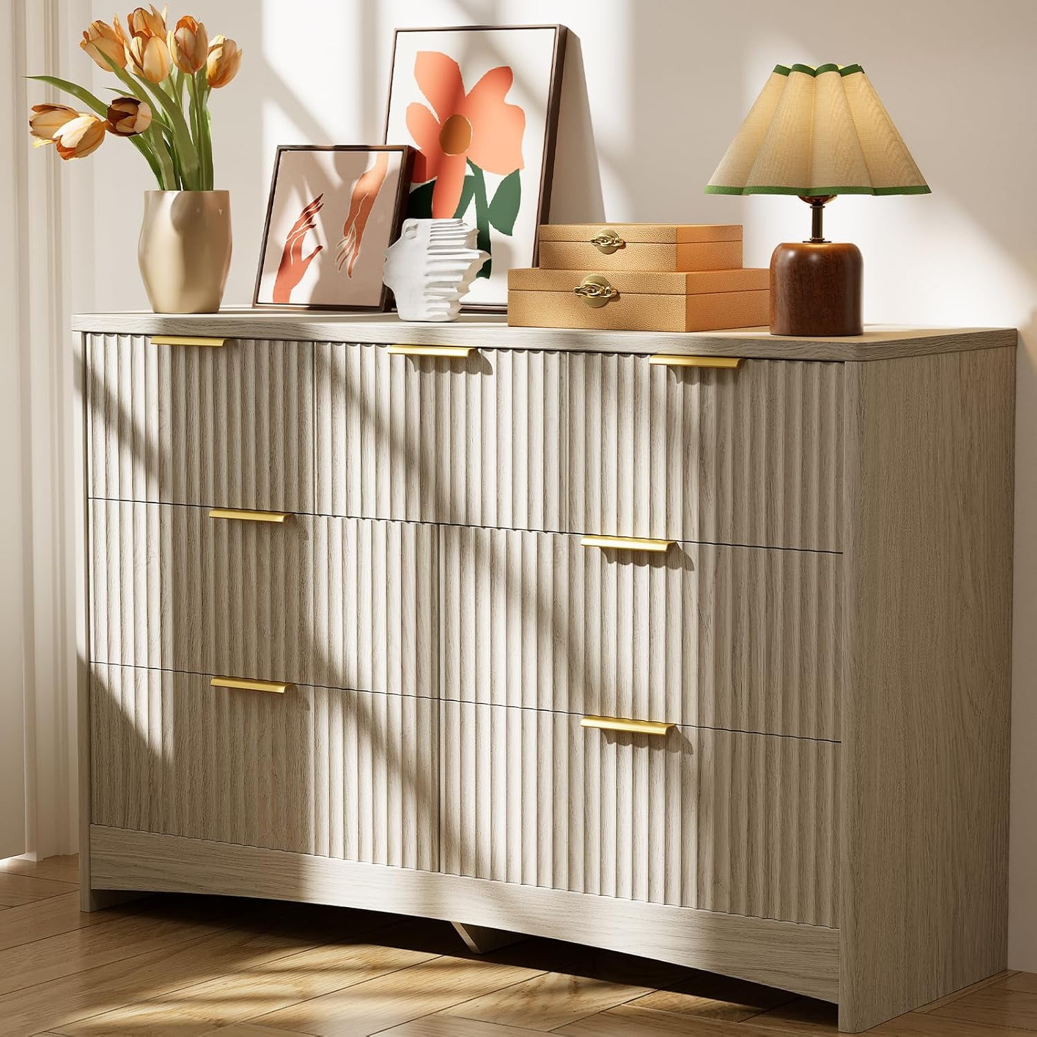 Pipishell Fluted 7 Drawers Dresser for Bedroom, 47" Wooden Drawers with ...