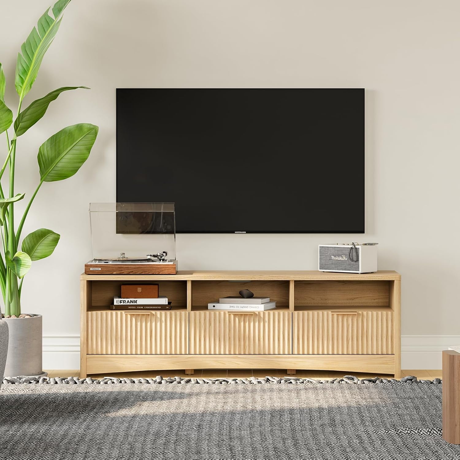 Pipishell Fluted TV Stand for 65 Inch TV, Modern 59" Entertainment ...