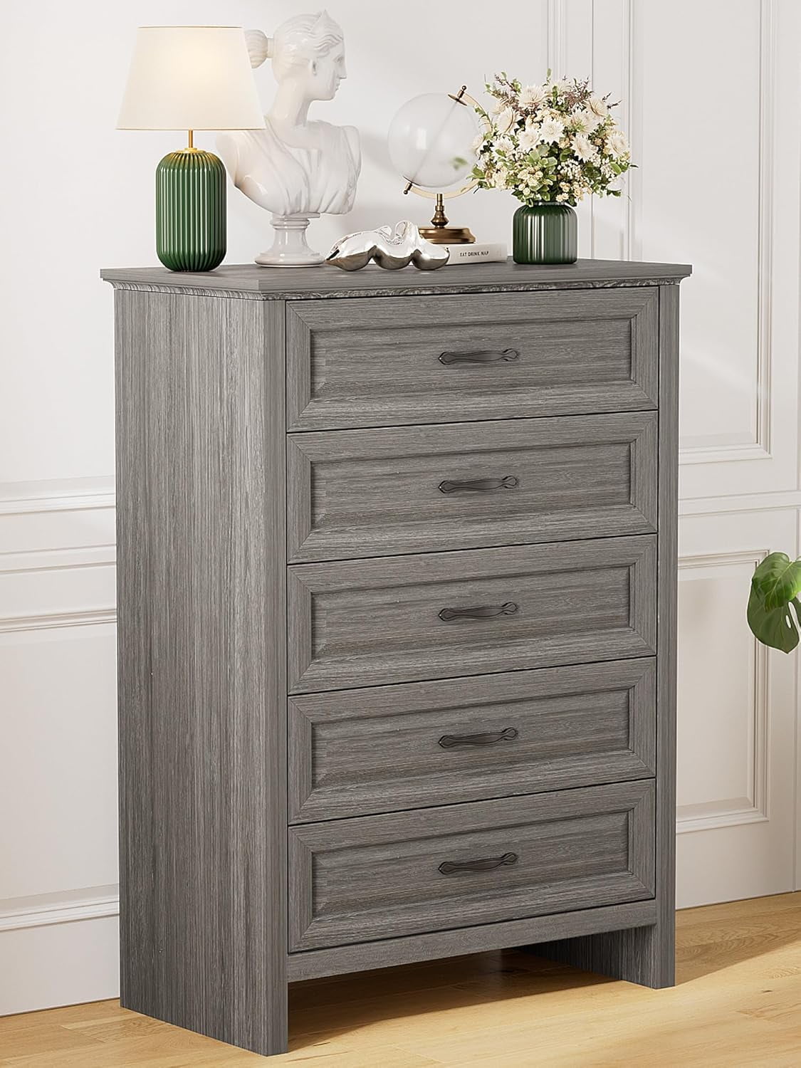 Pipishell Grey 5 Drawers Dresser Chests for Bedroom, 42.7 Inch Tall ...