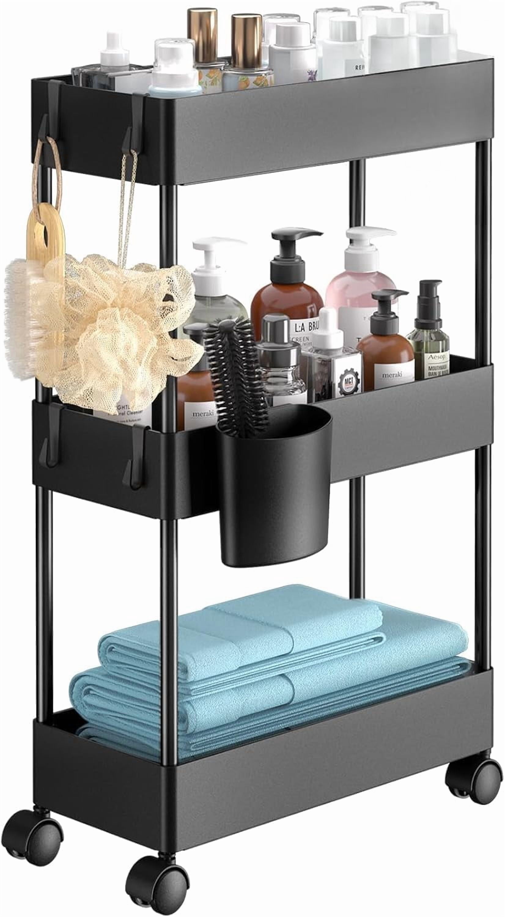 Pipishell Slim Storage Cart with Wheels - 3 Tier Bathroom Organizers ...