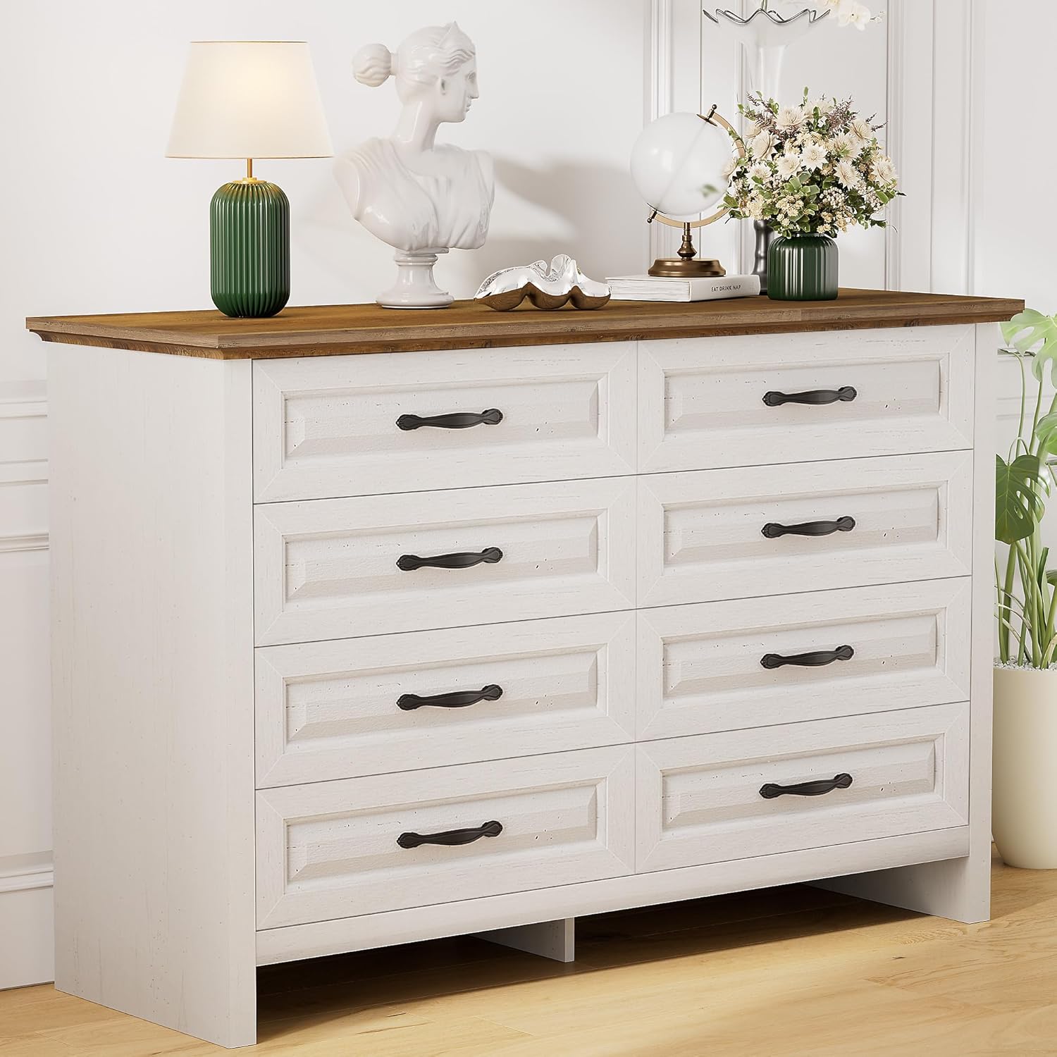 Pipishell White 8 Drawers Dresser for Bedroom, 47" Wide Wood Rustic ...