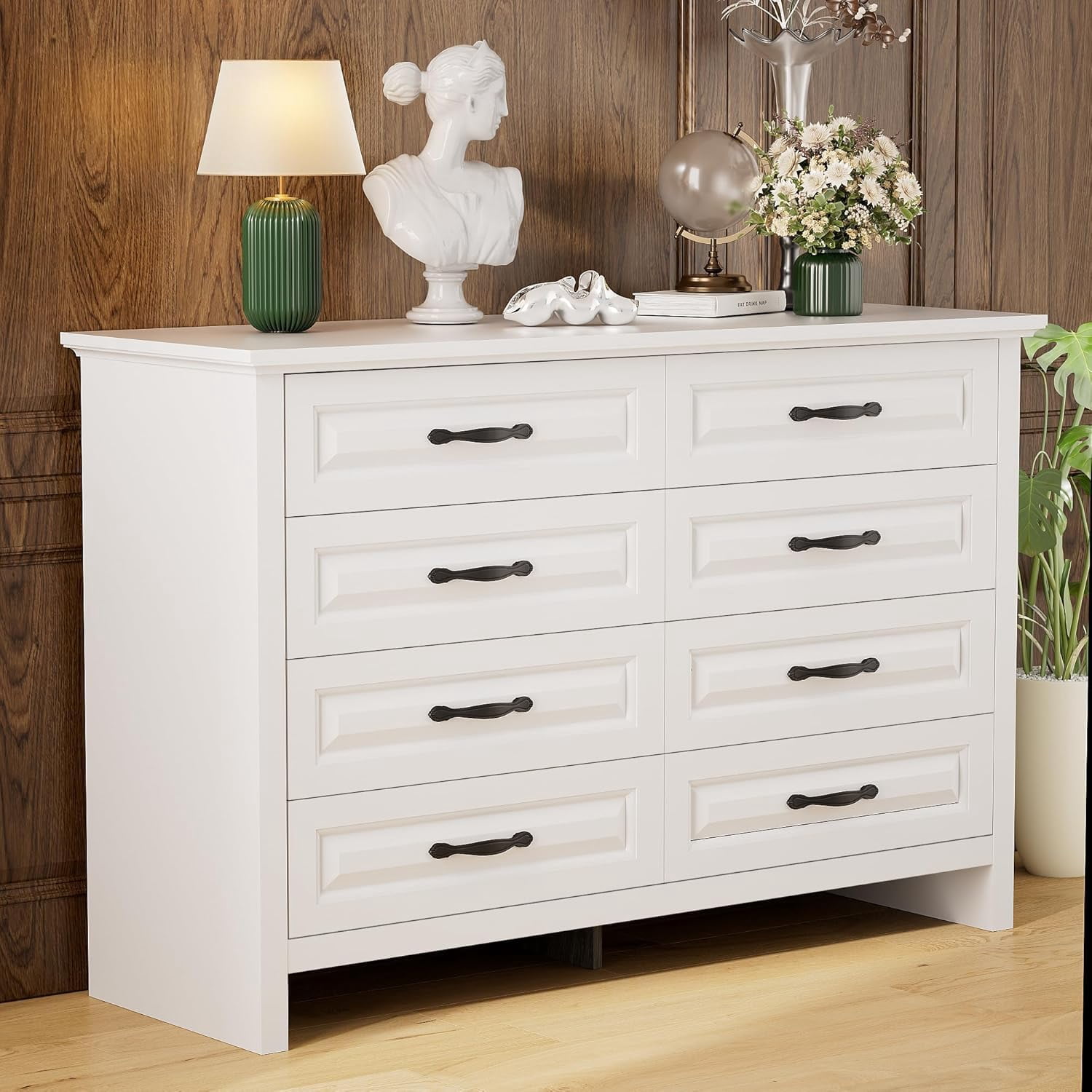 Pipishell White 8 Drawers Dresser for Bedroom, 47" Wide Wood Rustic ...