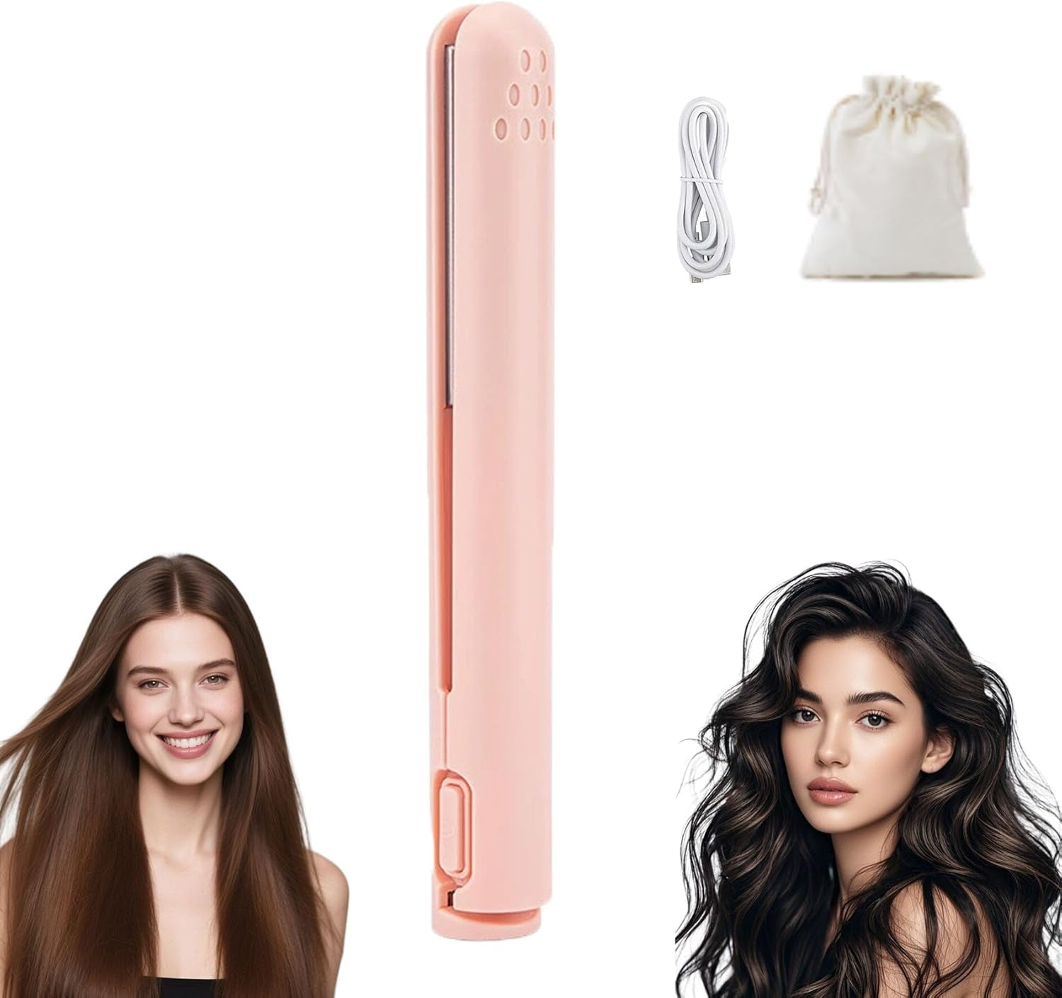 Pipiup Mini Dual Purpose Curling Iron Straight Curl 2 in 1 Ceramic Glaze Anti Scalding Compact ...