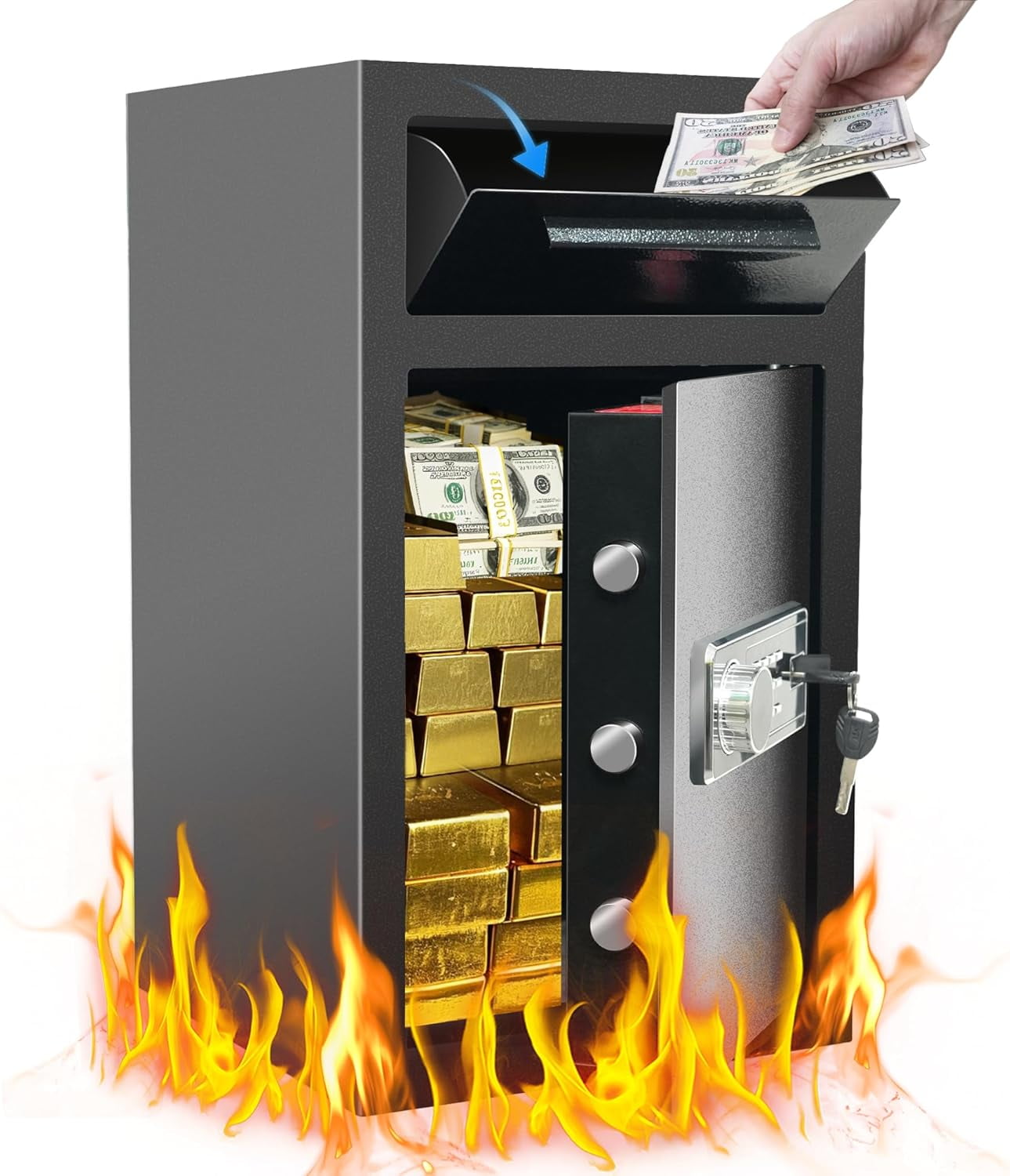 Pipleo 5.5 cuft Safe Box Fireproof Waterproof, Drop Money Safe with Digital Lock & Key, 2-in-1 ...