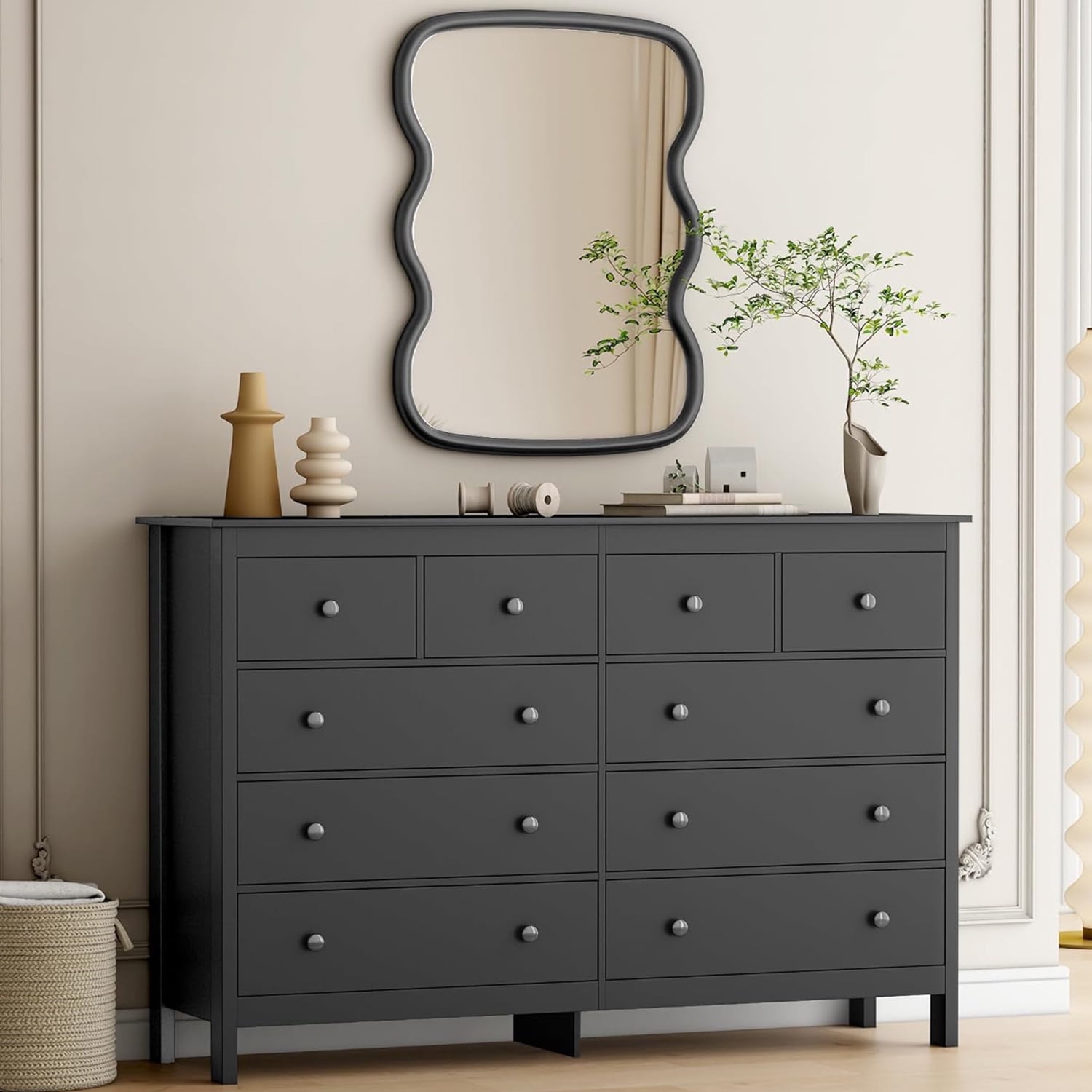 Pipleo Dressers for Bedroom, Black Dresser 10 Drawer 55" Wide Chest of ...
