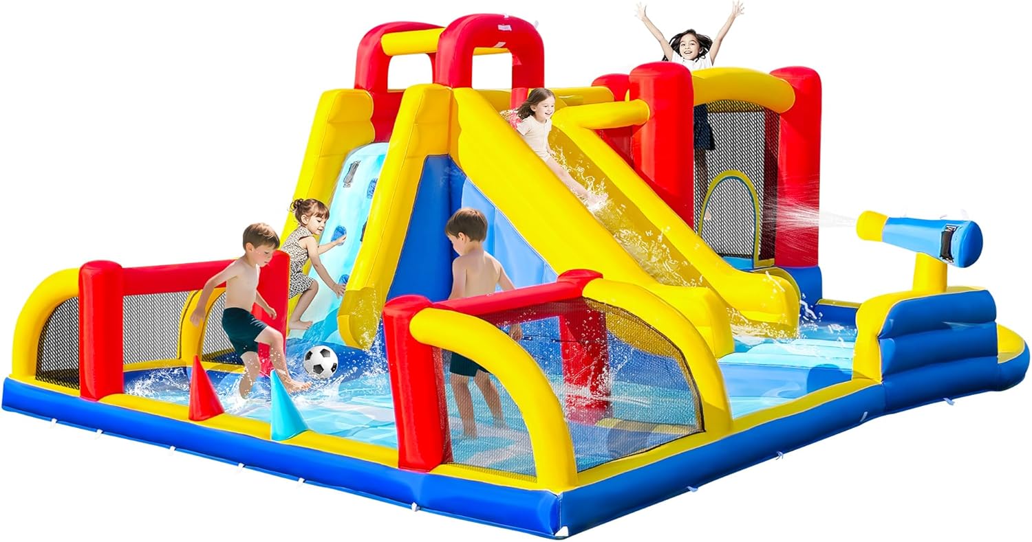 Pipleo Inflatable Water Slide Park with Soccer Zone, Long Slide ...