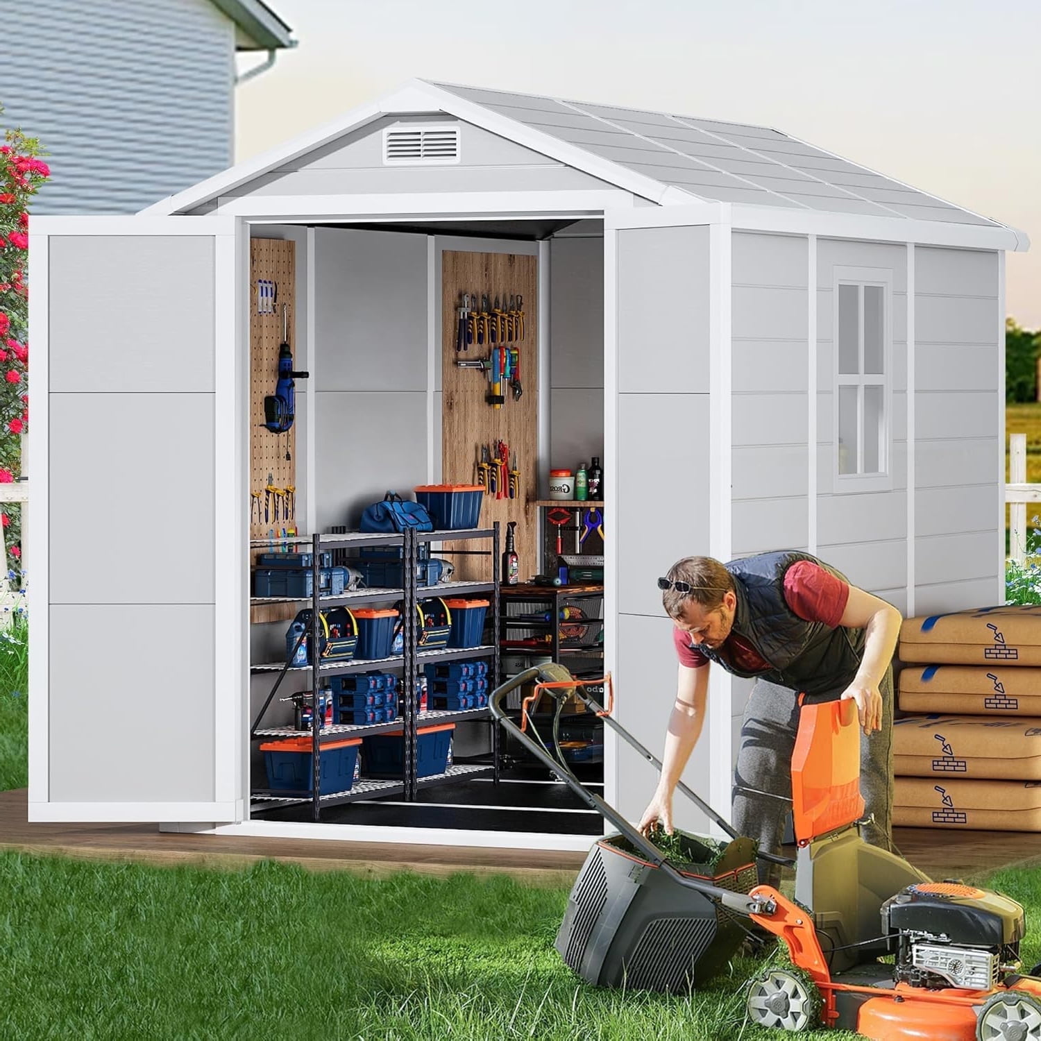 Pipleo Outdoor Storage Shed With Floor, 8.7x5.5 FT Resin Shed Kit with ...