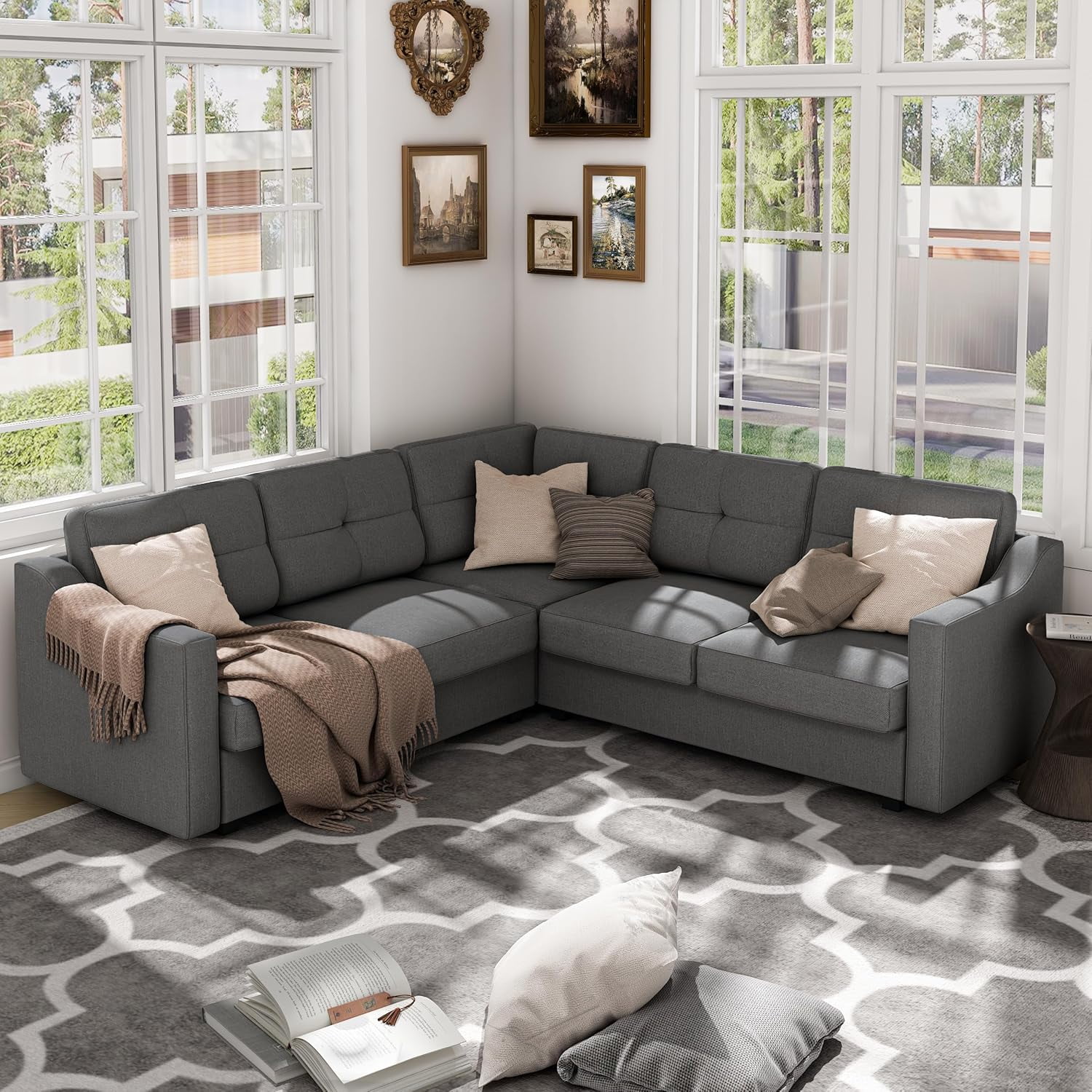 Pipleo Reversible 5-Seat L-Shaped Sectional Sofa, Convertible Space ...