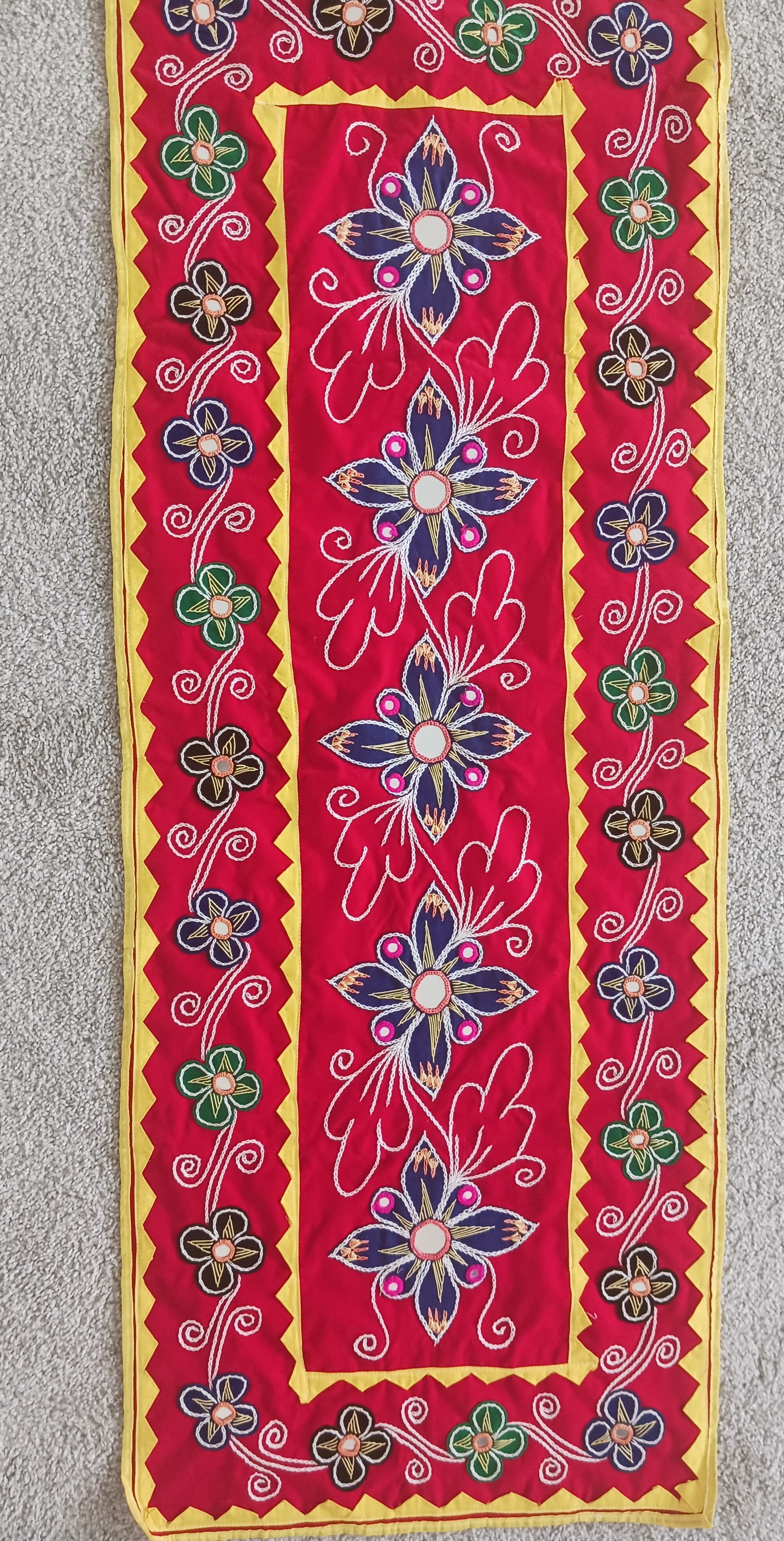 Pipli Applique | Red velvet vertical tapestry | Indian ethnic ...