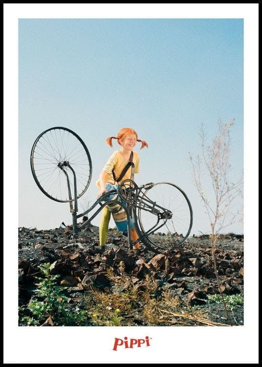 Pippi Longstocking And Her Bike Poster Wall Art, Modern Wall Decor For ...