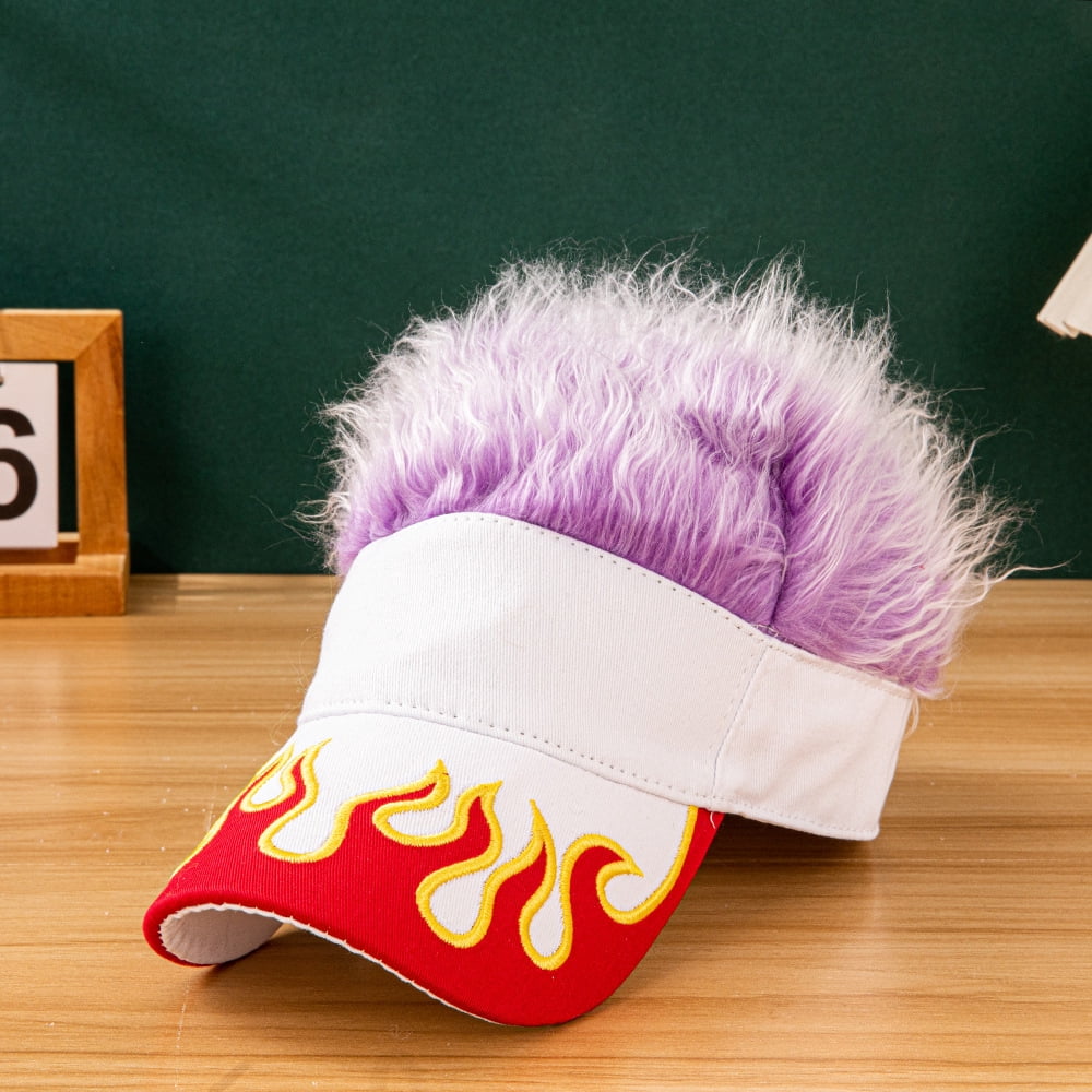 Piqoeei-Men's Visor Hat with Attached Spiky Hair Wig - Novelty Baseball ...