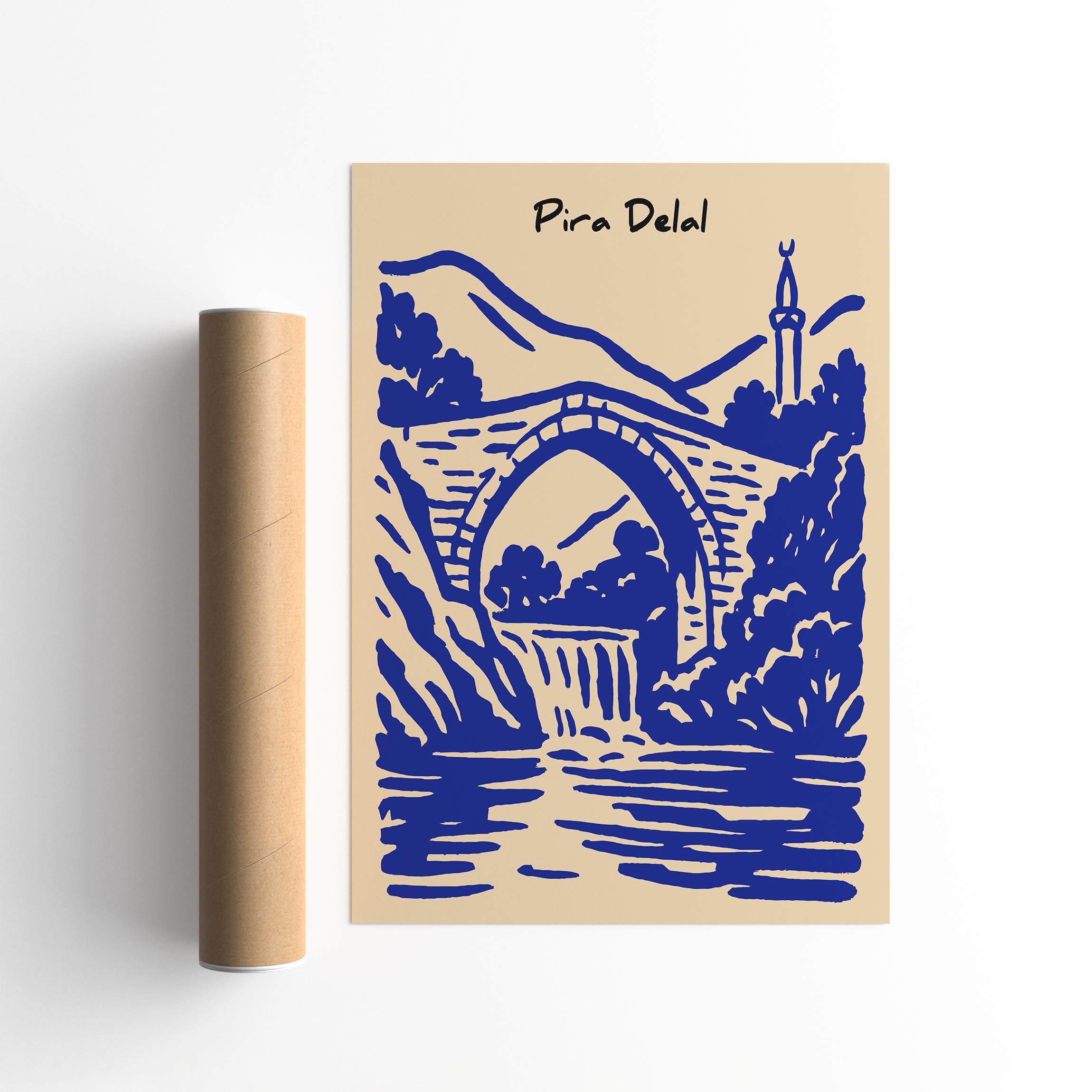 Pira Delal Blue Travel Poster, Zakho Stone Bridge Wall Art Print ...