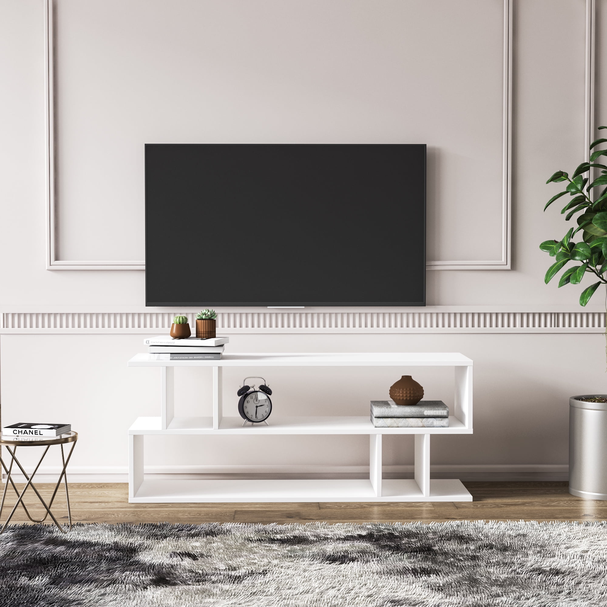 Piramide 47 Inches TV Stand | Modern TV Stand | Glossy White Finish ...