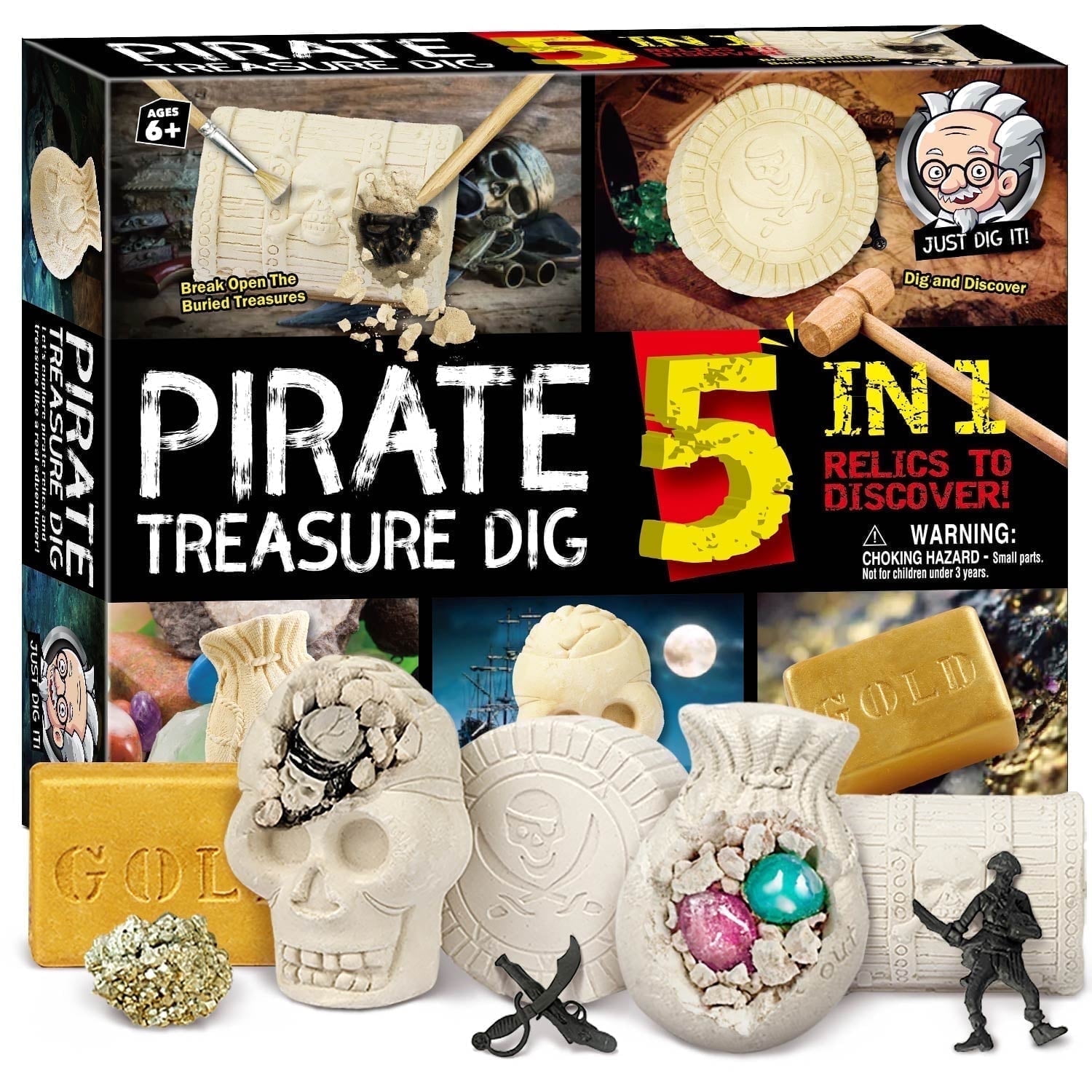 Piano Potato Pirate Treasure Dig Kit, 5-in-1 Excavation Kits with Gems ...