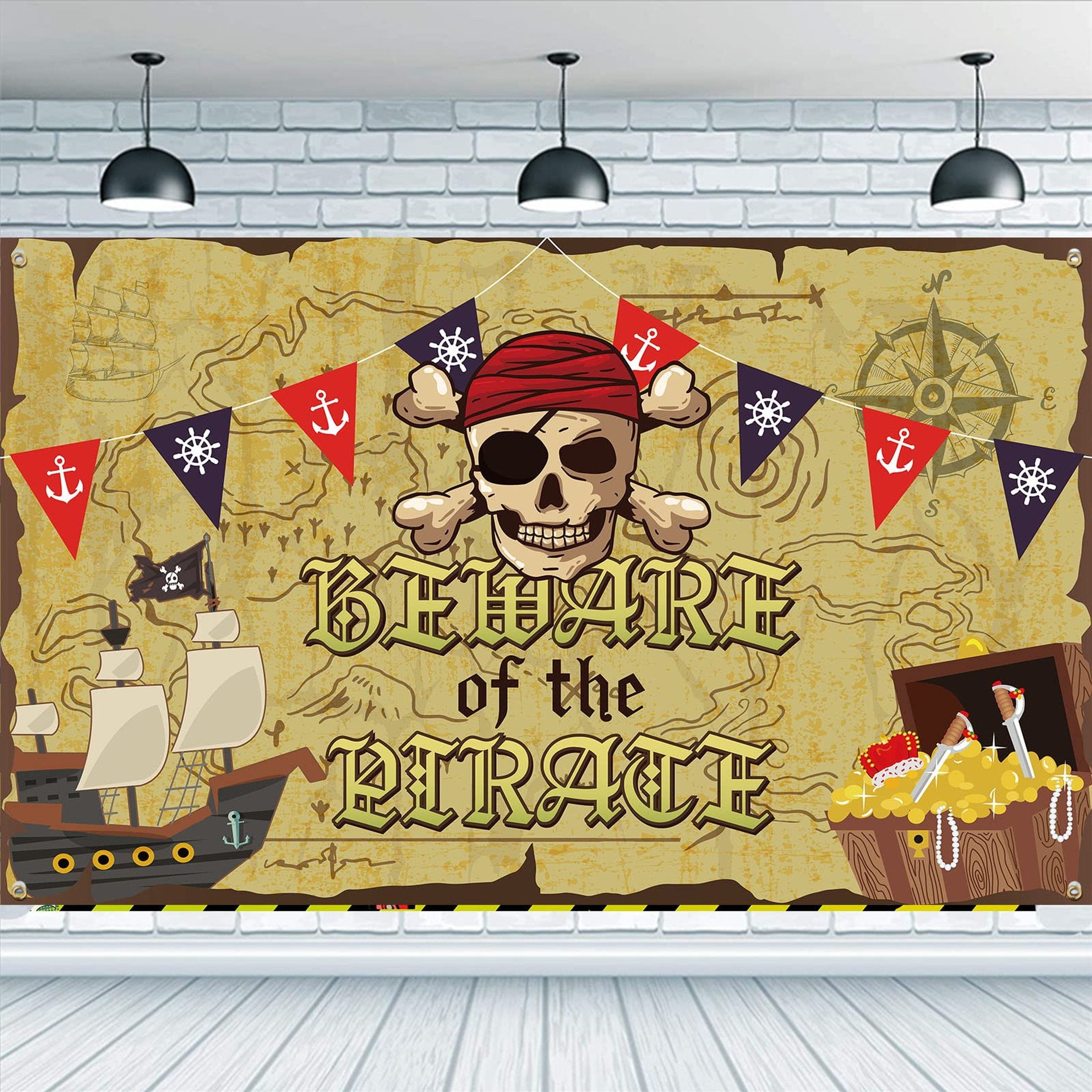 Pirate Adventure Backdrop 6x3.6ft Treasure Map Banner for Kids Birthday ...
