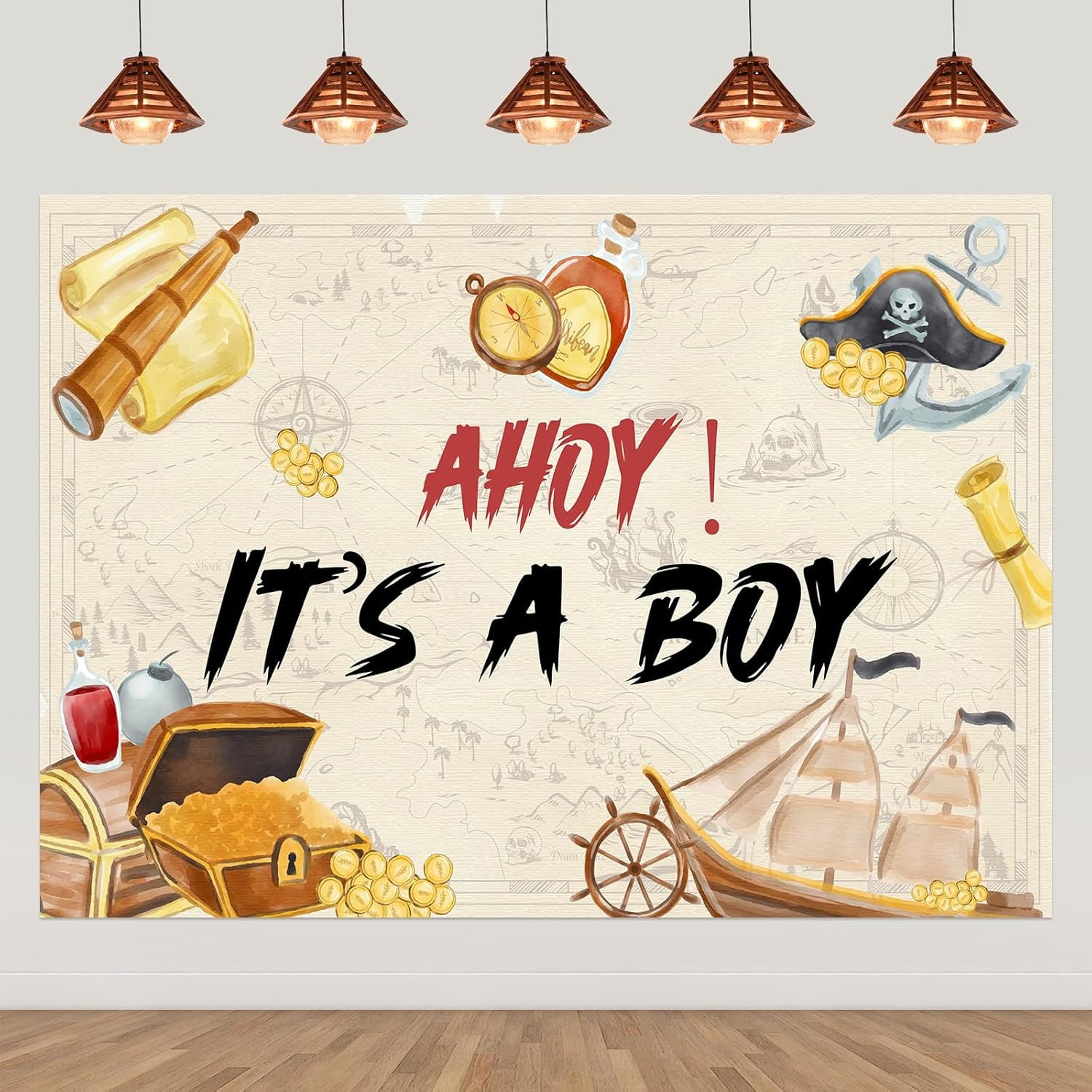 Pirate Baby Shower Party Decorations 7x5Ft Ahoy its a Boy Baby Shower ...